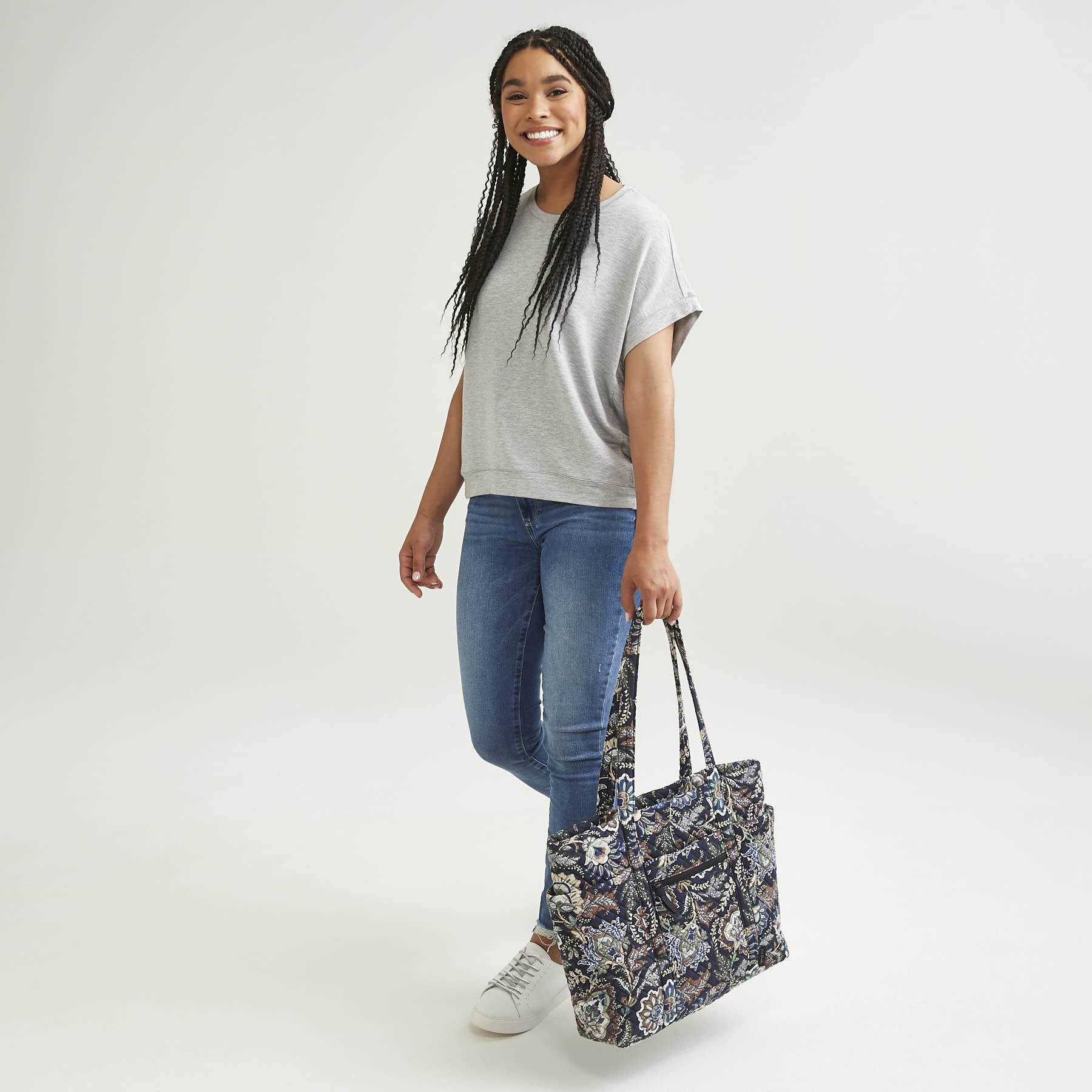 Vera Bradley Women's Cotton Deluxe Vera Tote Bag, Rosa Floral - Recycled Cotton, One Size