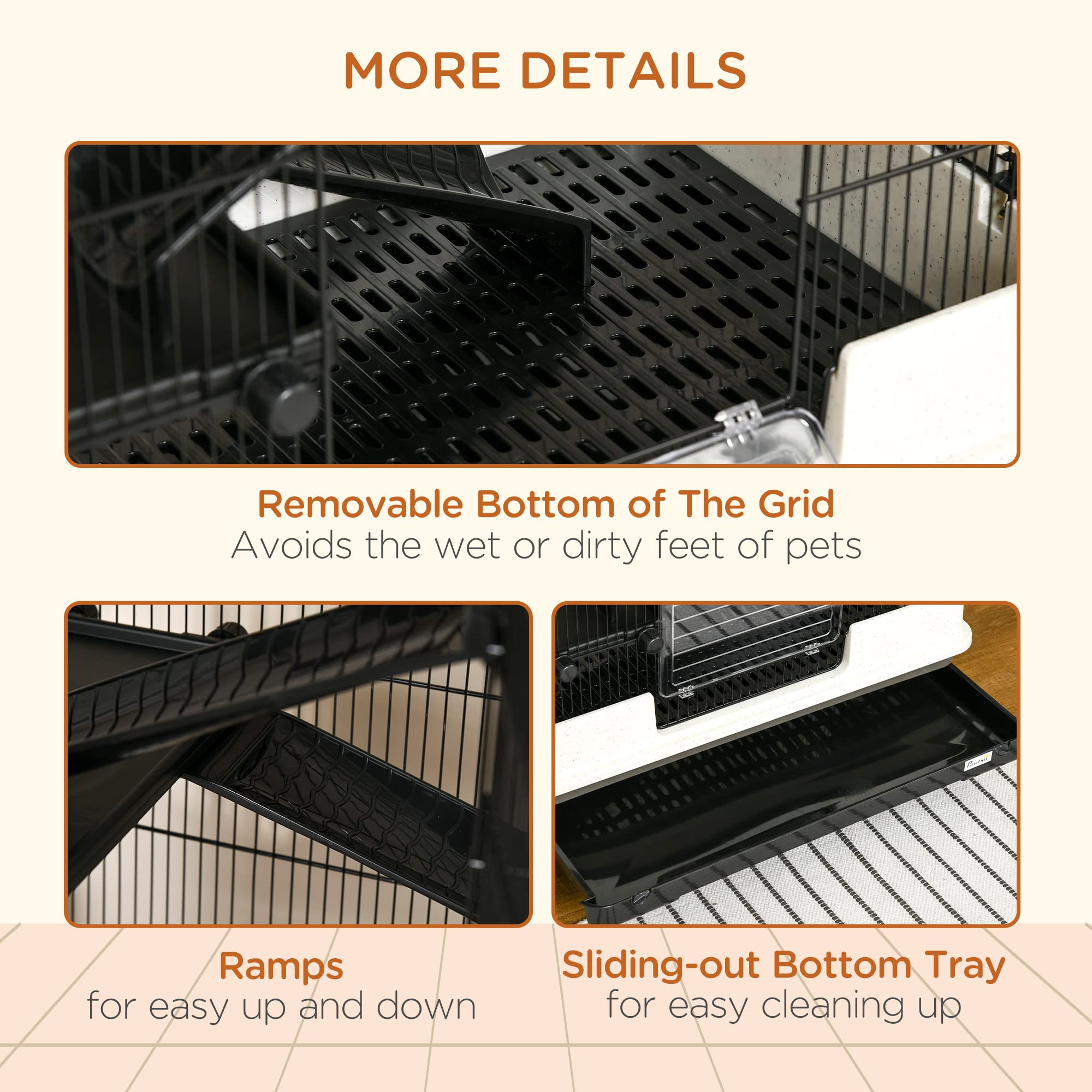 PawHut 59.5" Small Animal Cage with Wheels, 6-Level Portable Bunny Cage, Chinchilla Ferret Cage with Removable Tray, Platform and Ramp