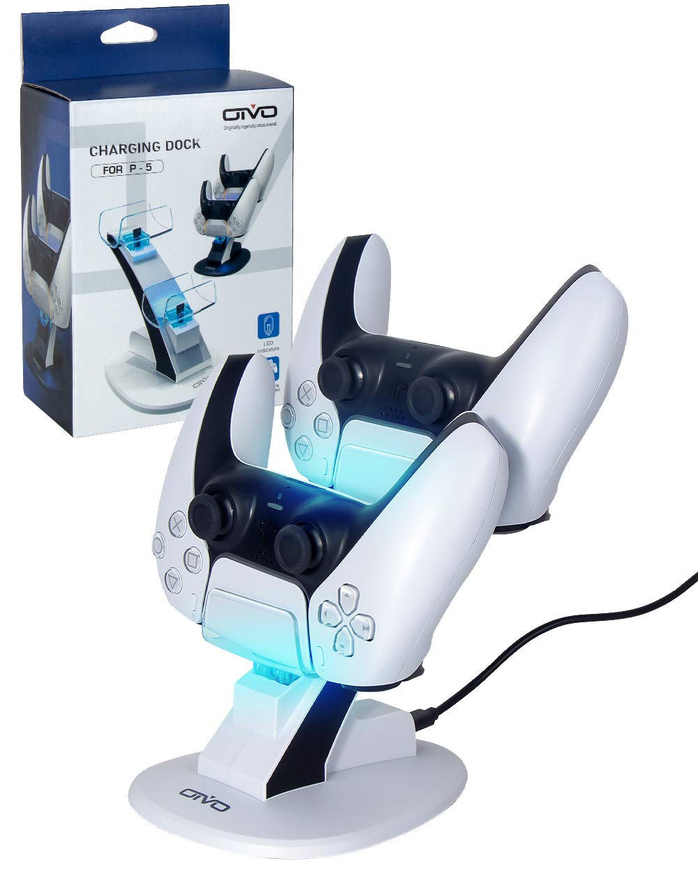 PS5 Controller Charger, Dual Charging Station for Playstation 5, Charging Dock for DualSense Controller with Safety Protection, Fast Charging and LED Indicator - White…