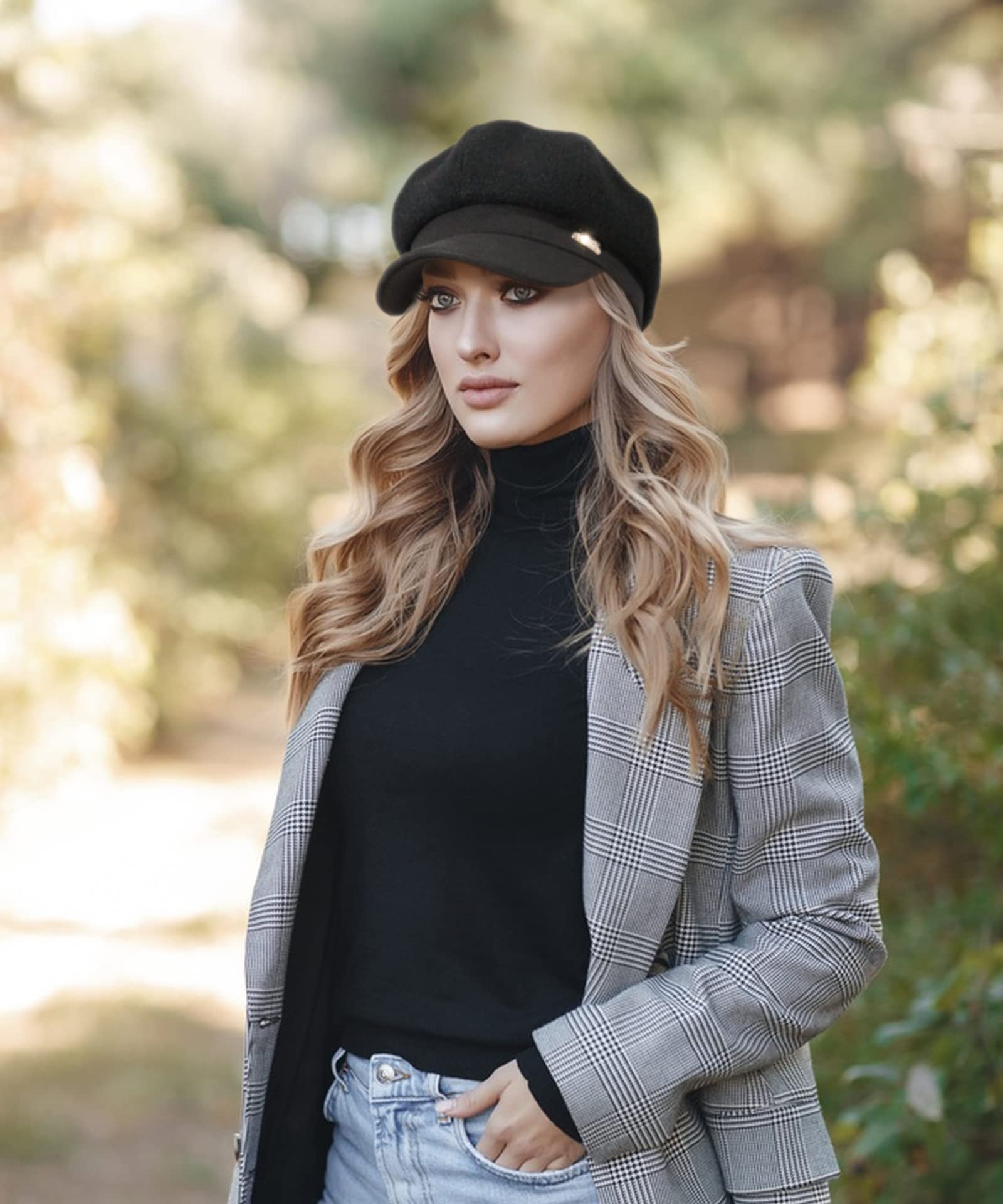 Women Wool Newsboy Hats Cabbie Hat Beret Paperboy Tweed Baker Boy Cap