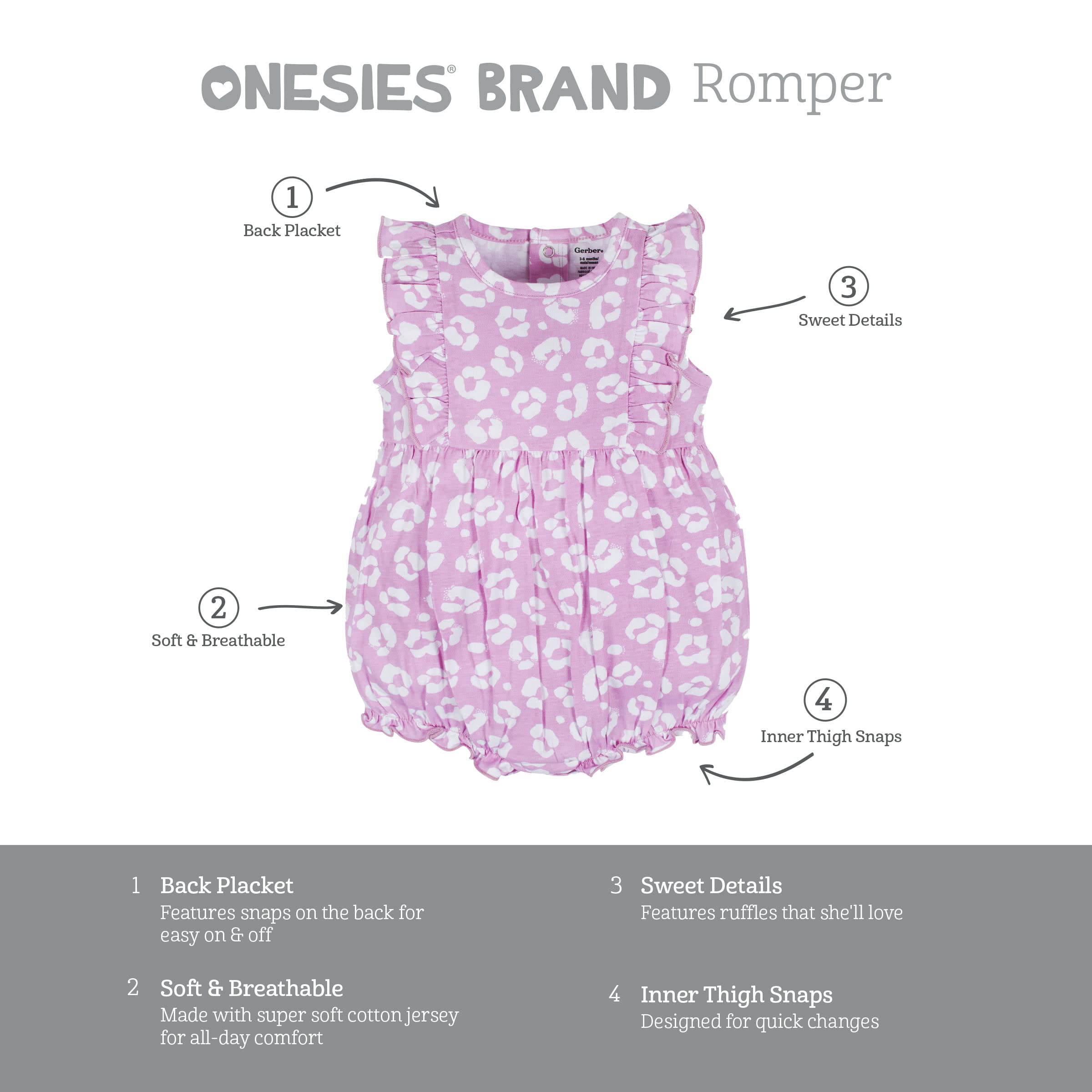 Onesies Brand Baby Girls 3-Pack Romper, Rainbows, 0-3 Months