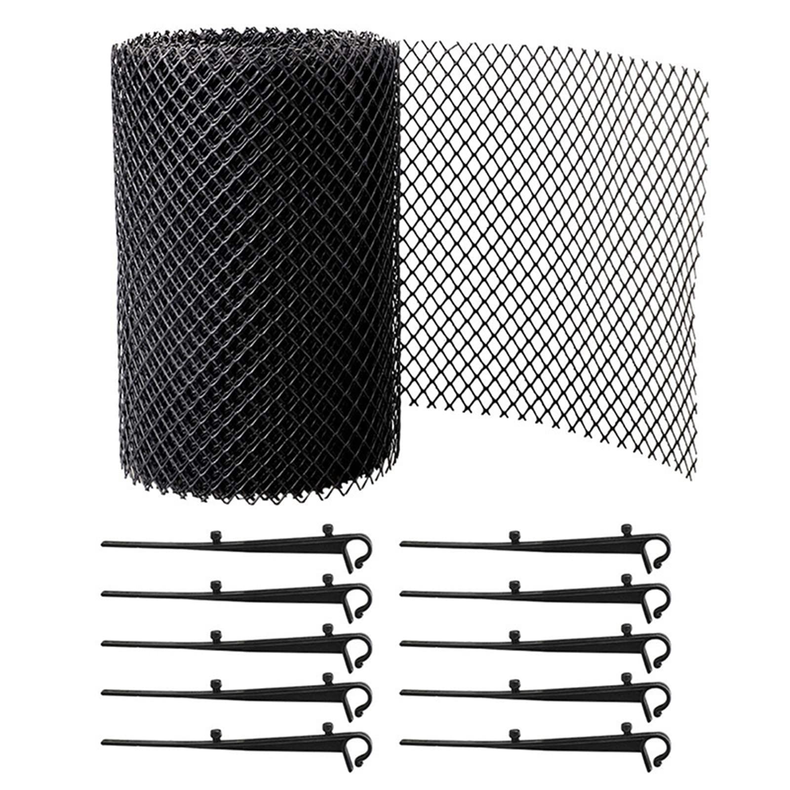 Plastic Gutter Guard Mesh Protector, 6” x 20 Ft Roofing Gutters Screen Roll with 5 Clip Fixing Hooks, Leaf Protection Cover Netting to Stop Gutter Drain Downspout Clogging from Leaves or Debris