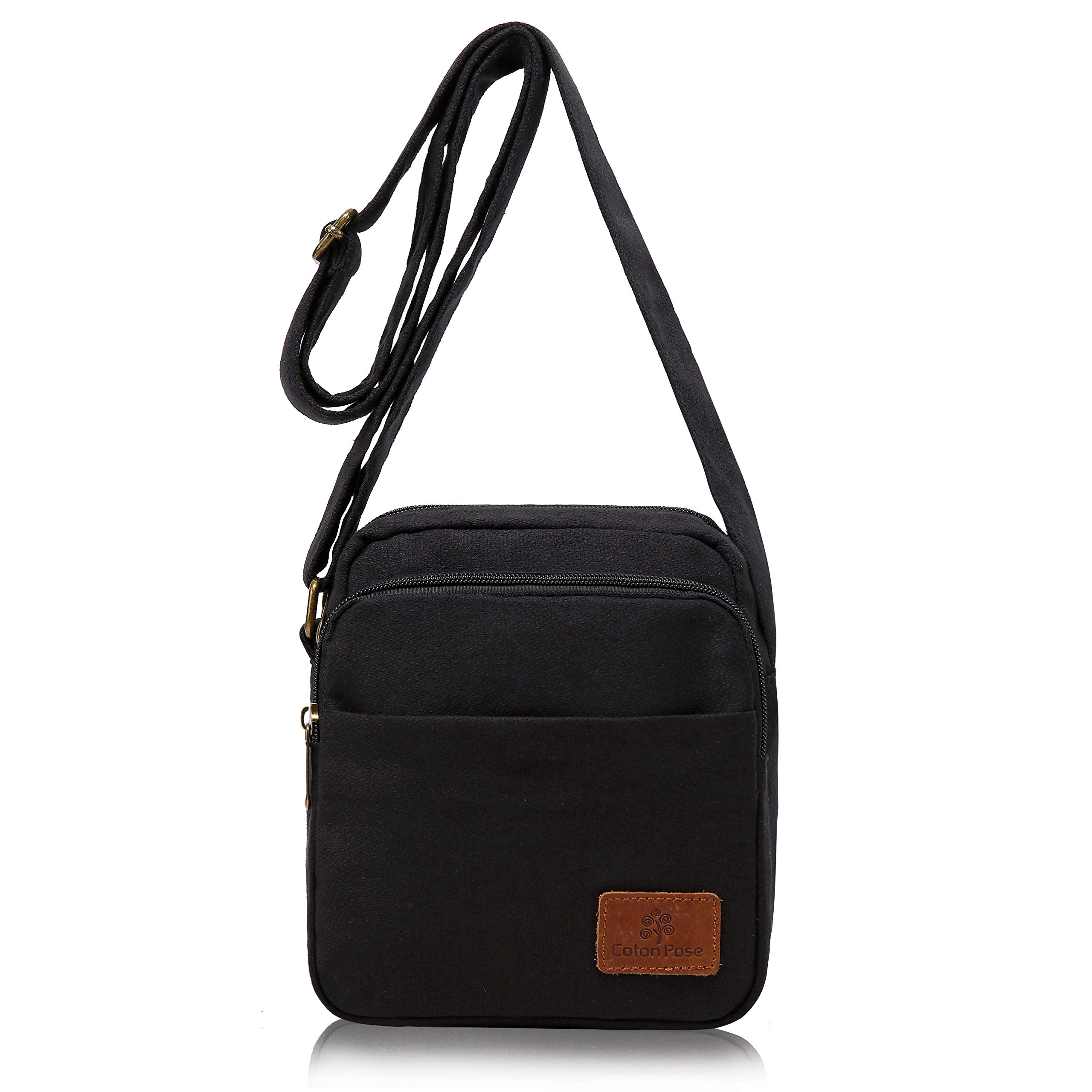 Small mini Hippie Crossbody Bag Top Zip Cotton Sling Bag Jacquard cloth Handmade Bags (Black)