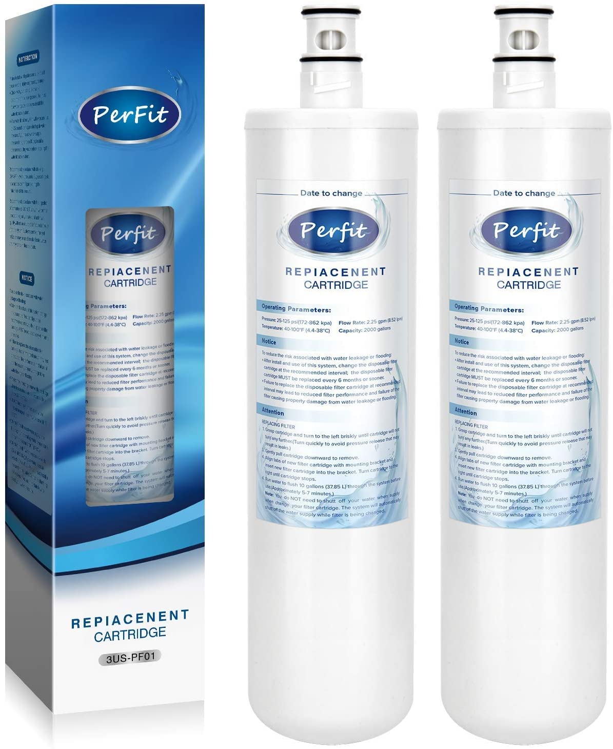 PerFit 3US-PF01 Under Sink Water Filter, Compatible with Advanced 3US-PF01, 3US-MAX-F01H, 3US-PF01H, Manitowoc K-00337, K-00338, K00337, K00338, Delta RP78702(2 Pack)