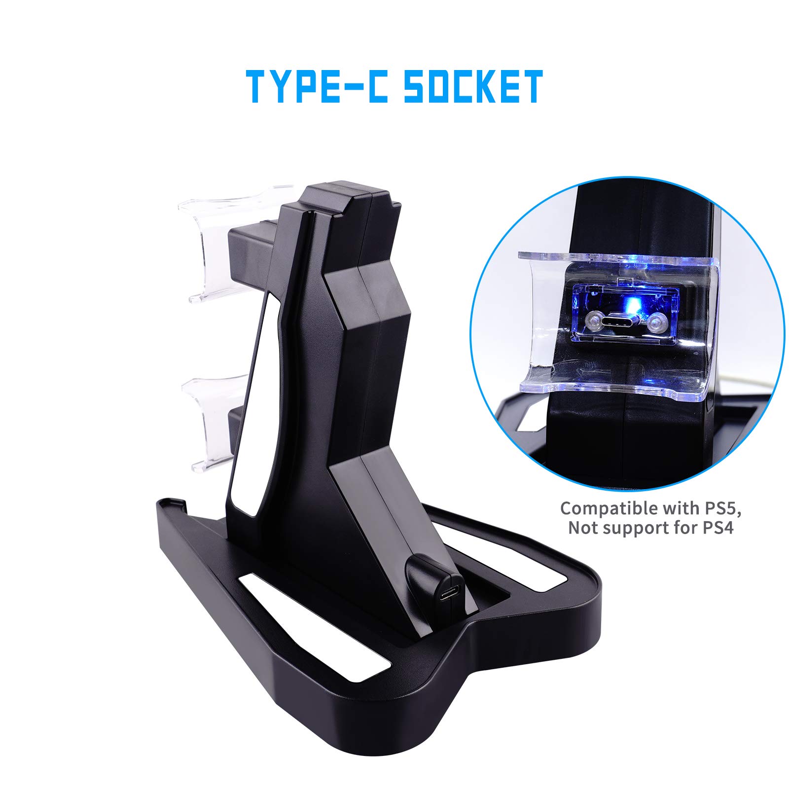 PS5 Controller Charger Station, Metatze Dual Charger Dock Station with Led Indicator USB Type-C Fast Charging Station Compatible with Sony Playstation 5 DualSense Controller Accessories (White)
