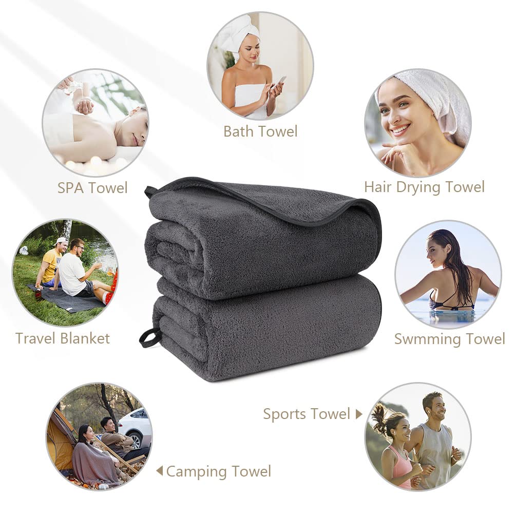 Orighty Bath Towel Set Pack of 4(27ββ x 54ββ) - Soft Feel Bath Towel Sets, Highly Absorbent Microfiber Towels for Body, Quick Drying, Microfiber Bath Towels for Sport, Yoga, SPA, Fitness - Grey