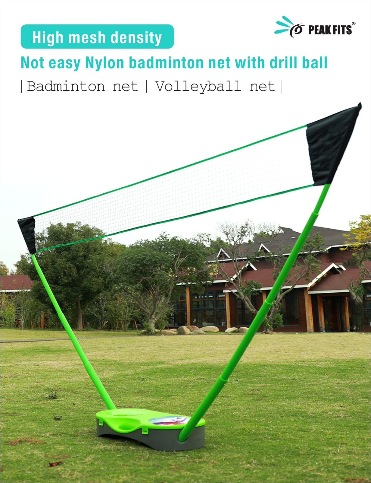 Peak Fits Portable Badminton Net Set,Folding Volleyball Badminton Net,4 Professional Graphite Badminton Racket,8 Racket Grip Tape,4 Shuttlecocks,Family Game,Kids Gift,Backyard Sports