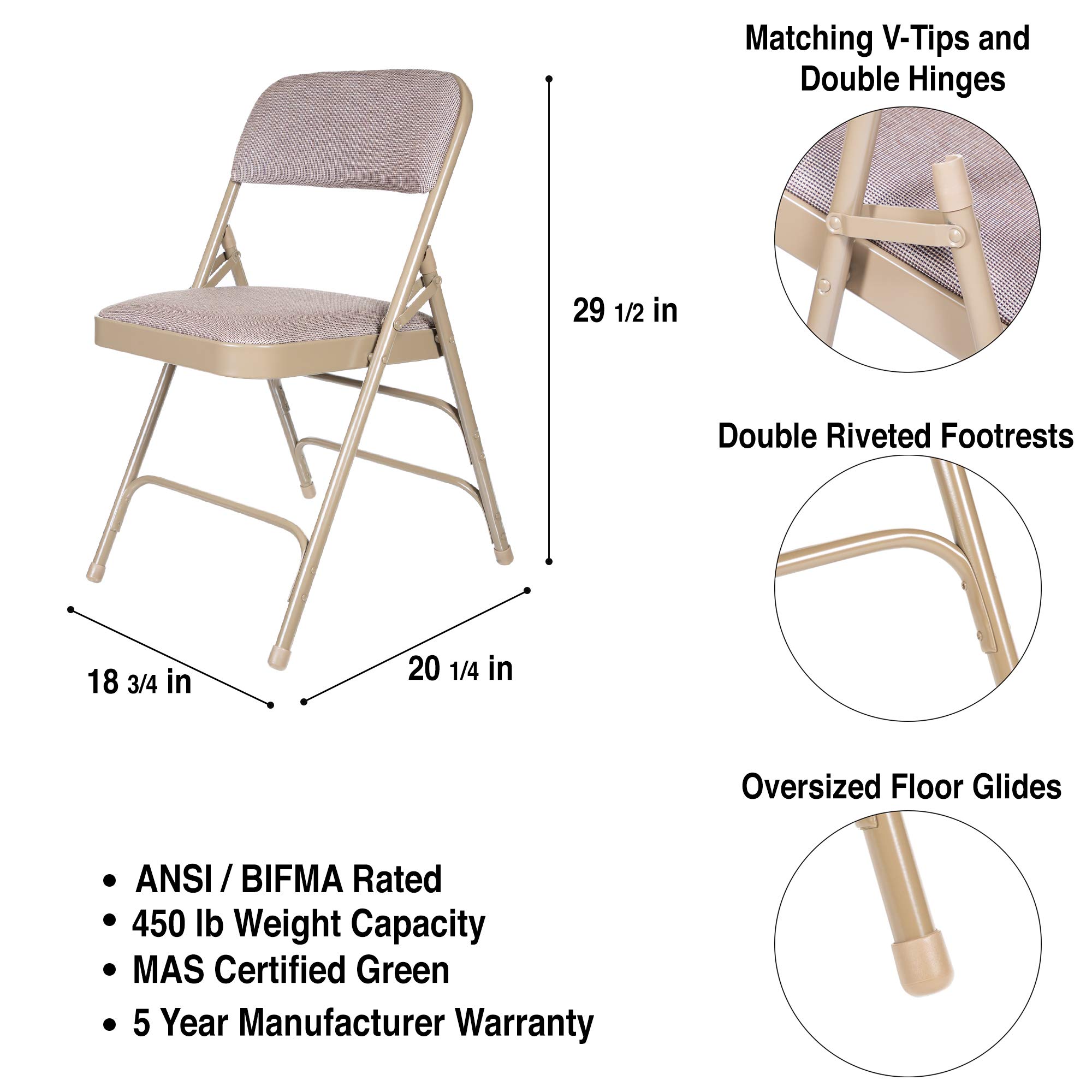 OEF Furnishings Premium Fabric Upholstered Steel Folding Chairs, 4 Pack, Blue