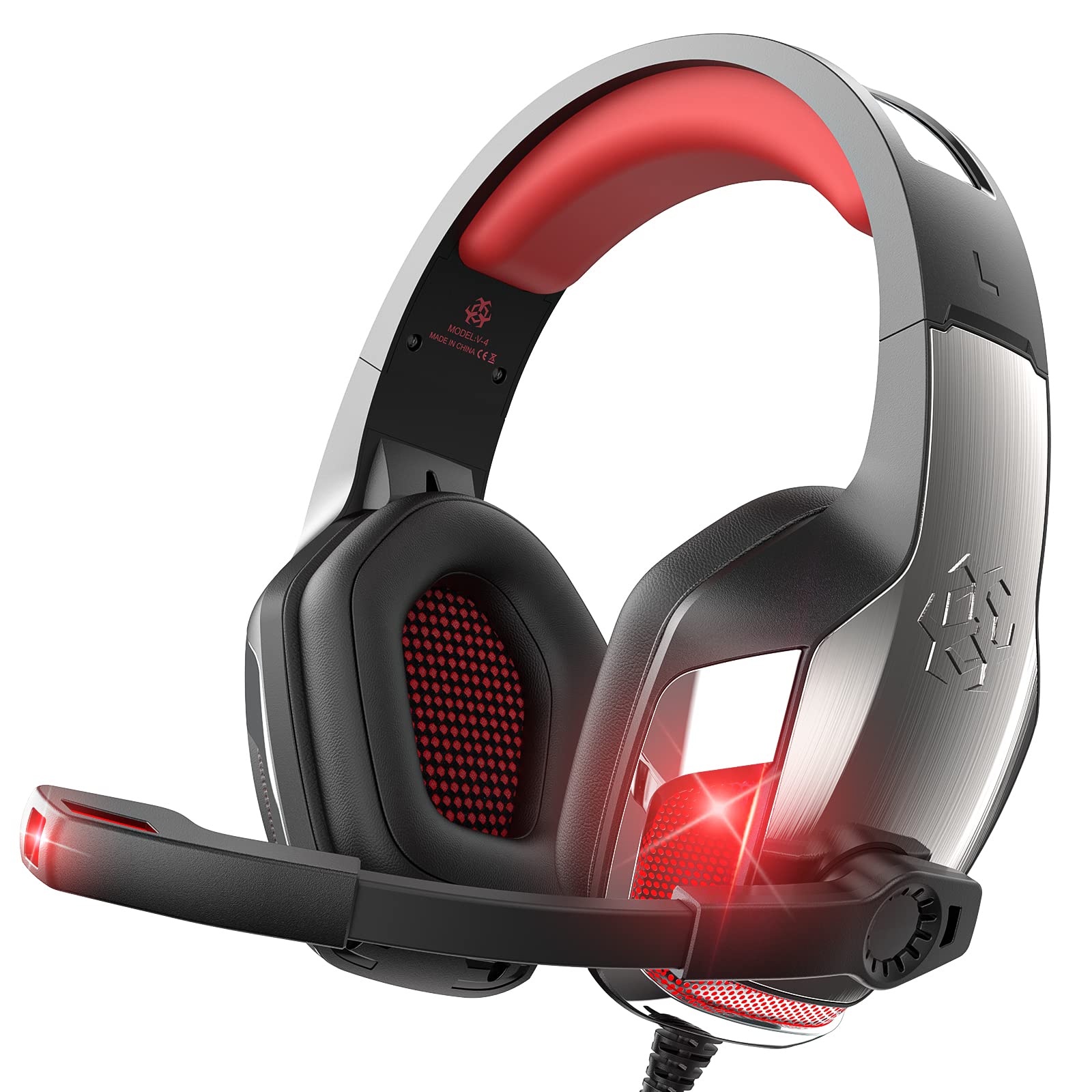 PS4 Headset V-4 Gaming Headset PlayStation4 Headset Stereo Wired Over-Head Gaming Headphones with Noise Canceling Microphone & LED Light for PC/Sony PSP/Mac (Adapter Not Included)