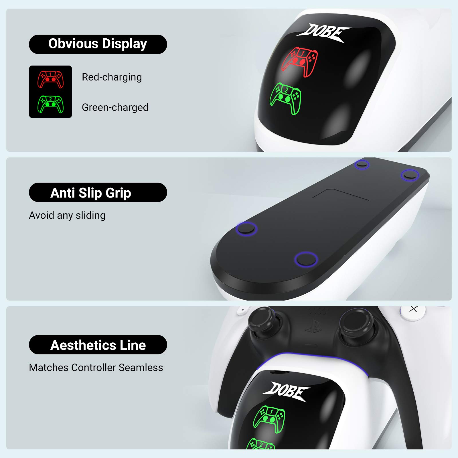 PS5 Controller Charger Station, Likorlove PS5 Charging Station Compatible with Sony Dualsense Controller, Upgrade Intelligent Safety Chip Protection, LED Indicator with USB-C 2 Hours Fast Charging.