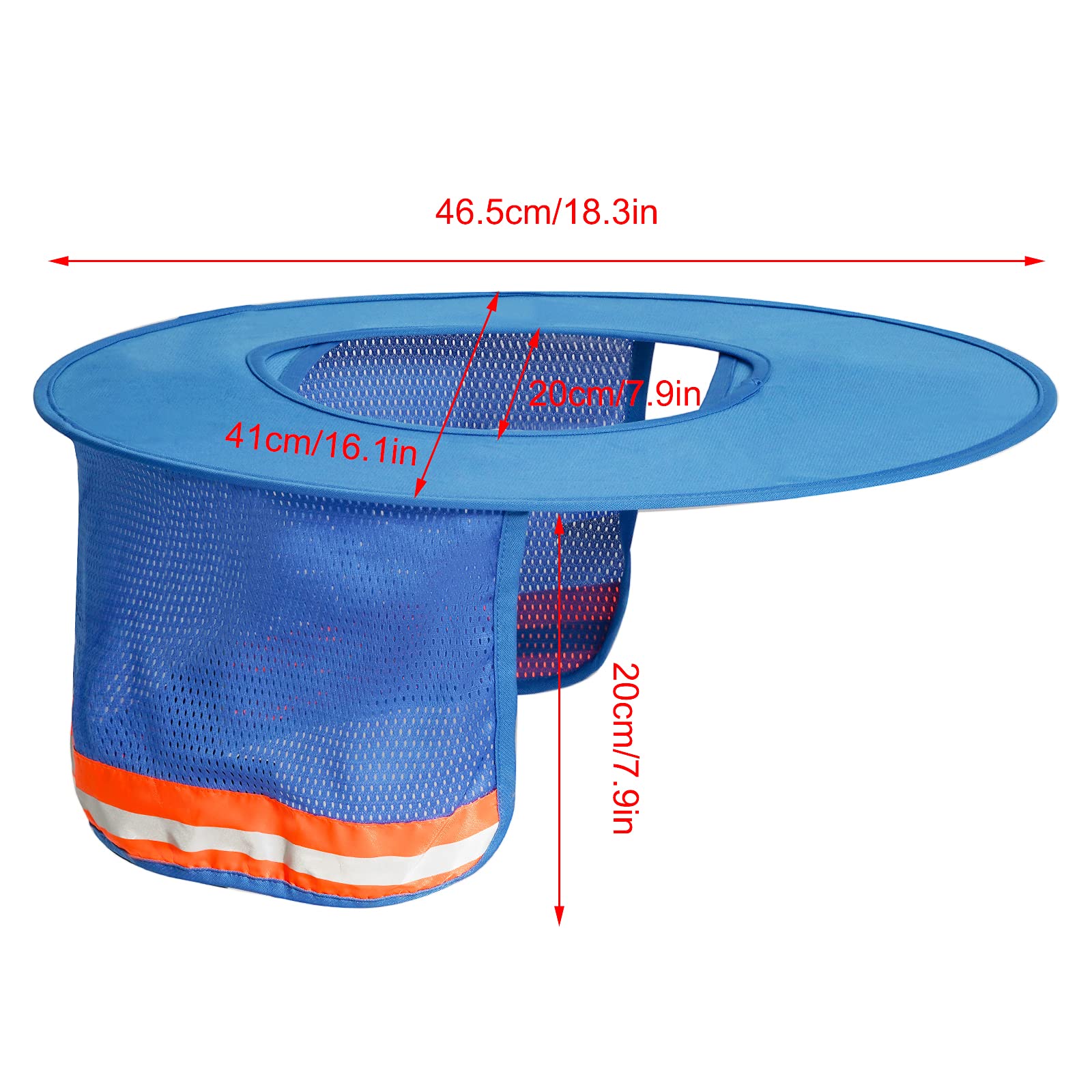 Topbuti 3 Pack Hard Hat Sun Shield Full Brim Mesh Hats Neck Sunshade, High Visibility Neck Sunshield w/Reflective Stripe for Hardhats (Blue)