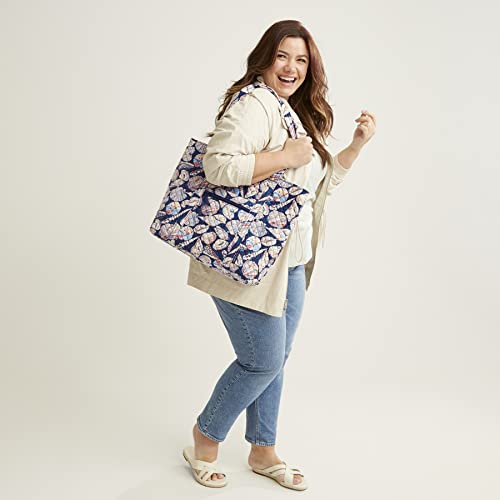 Vera Bradley Women's Cotton Vera Tote Bag, Morning Shells - Recycled Cotton, One Size