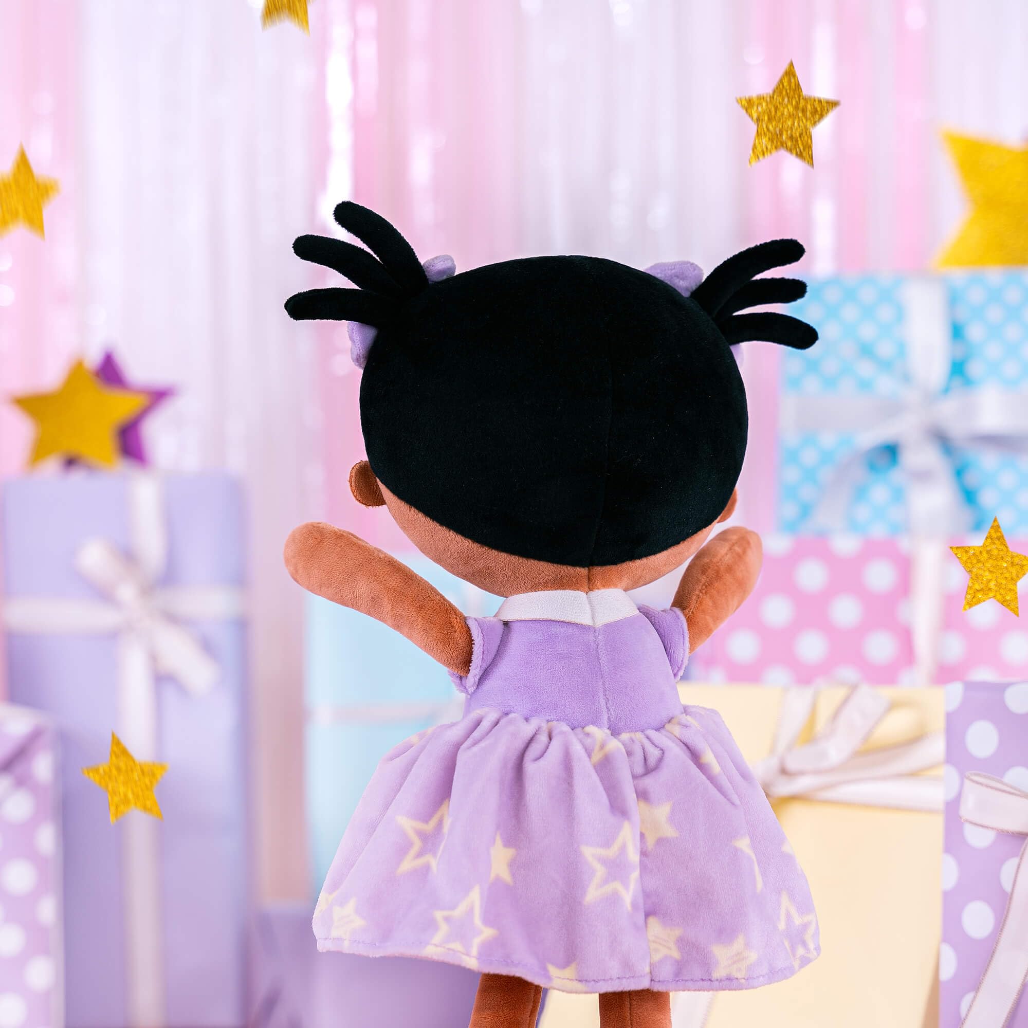 Onetoo First Baby Doll Plush Rag Doll Sleeping Cuddle Buddy Doll Soft Baby Doll Wear Star Purple Dress 14"(Milly Series)
