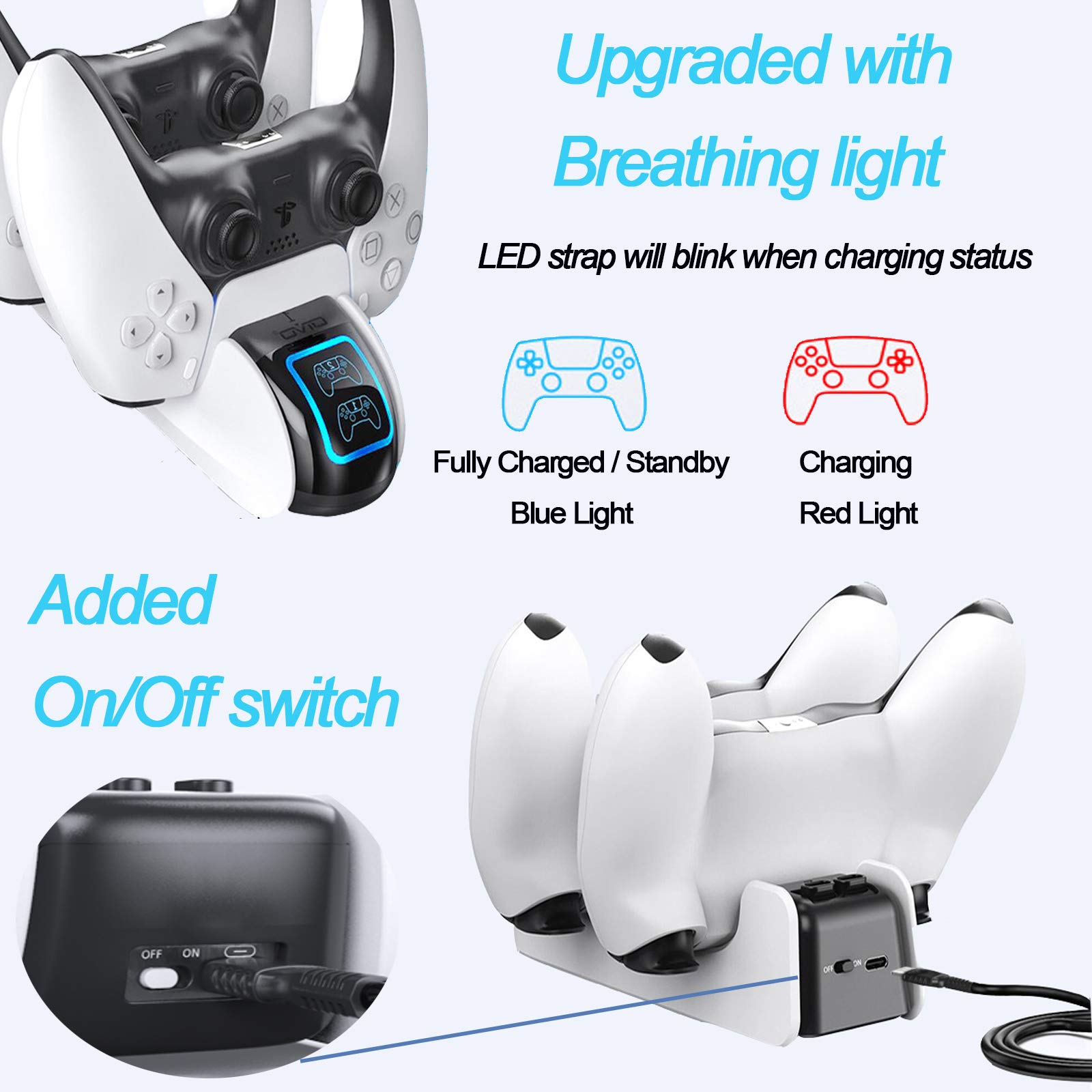 PS5 Controller Charger Station with Fast Charging Adapter, Charging Dock Station for PlayStation 5 Controller