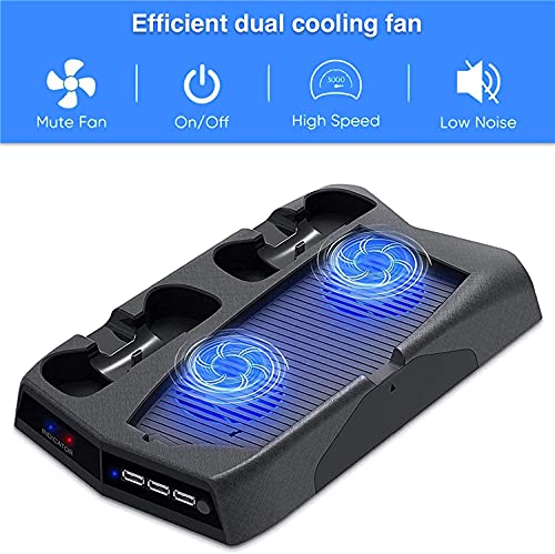 Vertical Stand with Cooling Fan for Playstation 5 Digital Edition/PS5 Ultra HD, 2 Dock Controller Charging Station for PS5 DualSense Controller, 3 USB Ports, Cooling System for PS5