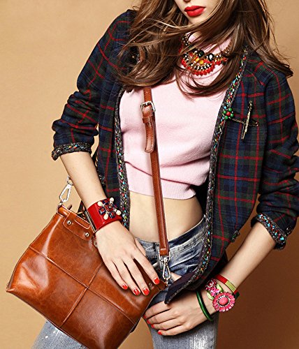 QZUnique Women's Cowhide Genuine Leather Vintage Style Small Top Handle Cross Body Shoulder Bag Brown