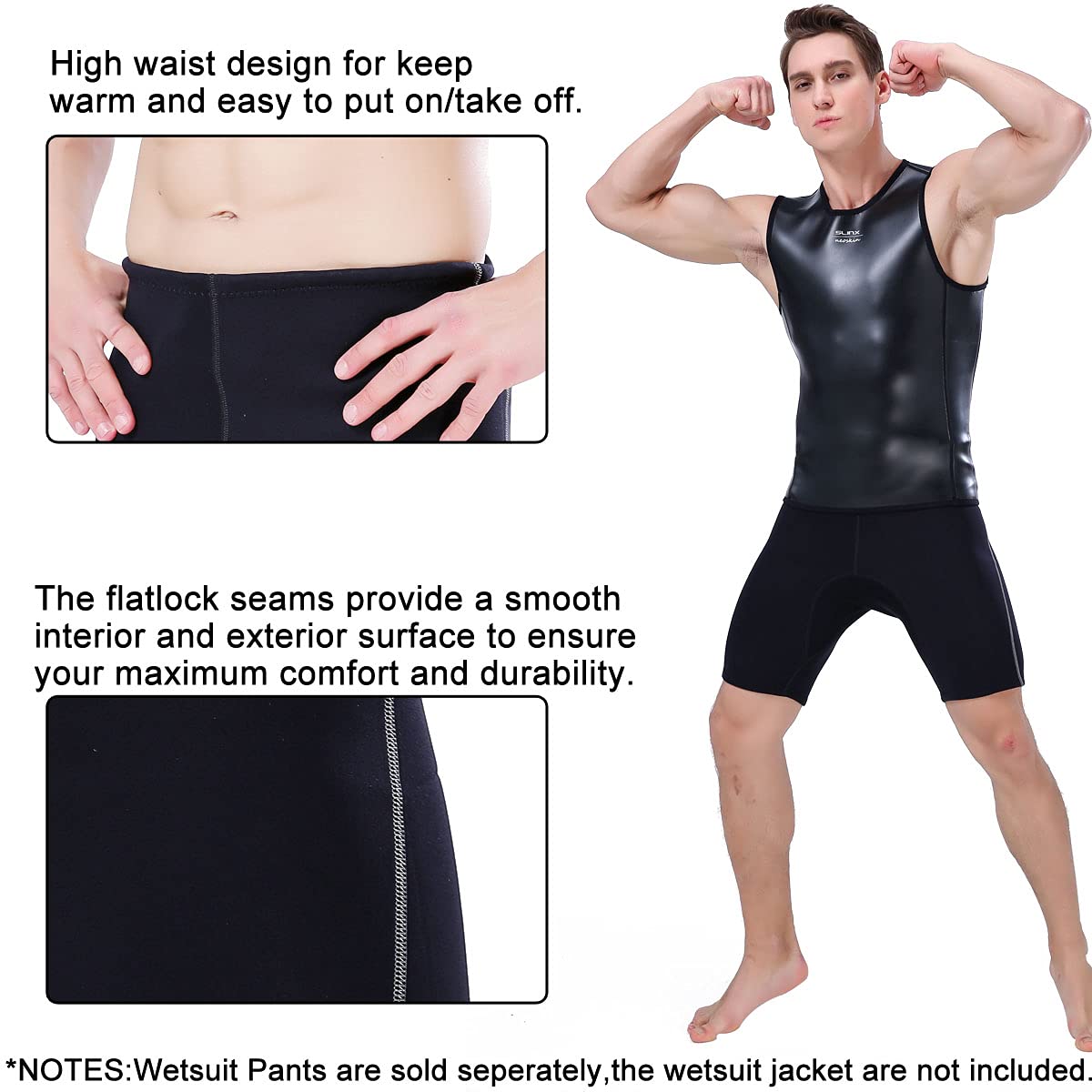 SLINX Wetsuit Short Pants Men 2mm Neoprene Shorts for Diving Kayaking Scuba Surfing Snorkeling Short Pants L Size, black