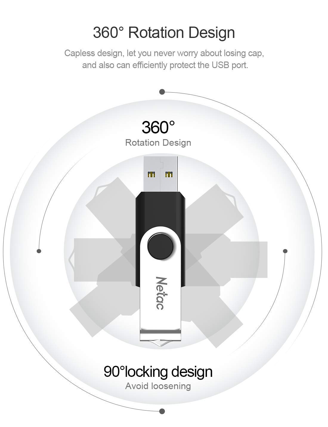 Netac 64GB USB Flash Drive 2.0 64GB Thumb Drives Memory Sticks Jump Drive with Rotated Design - U505