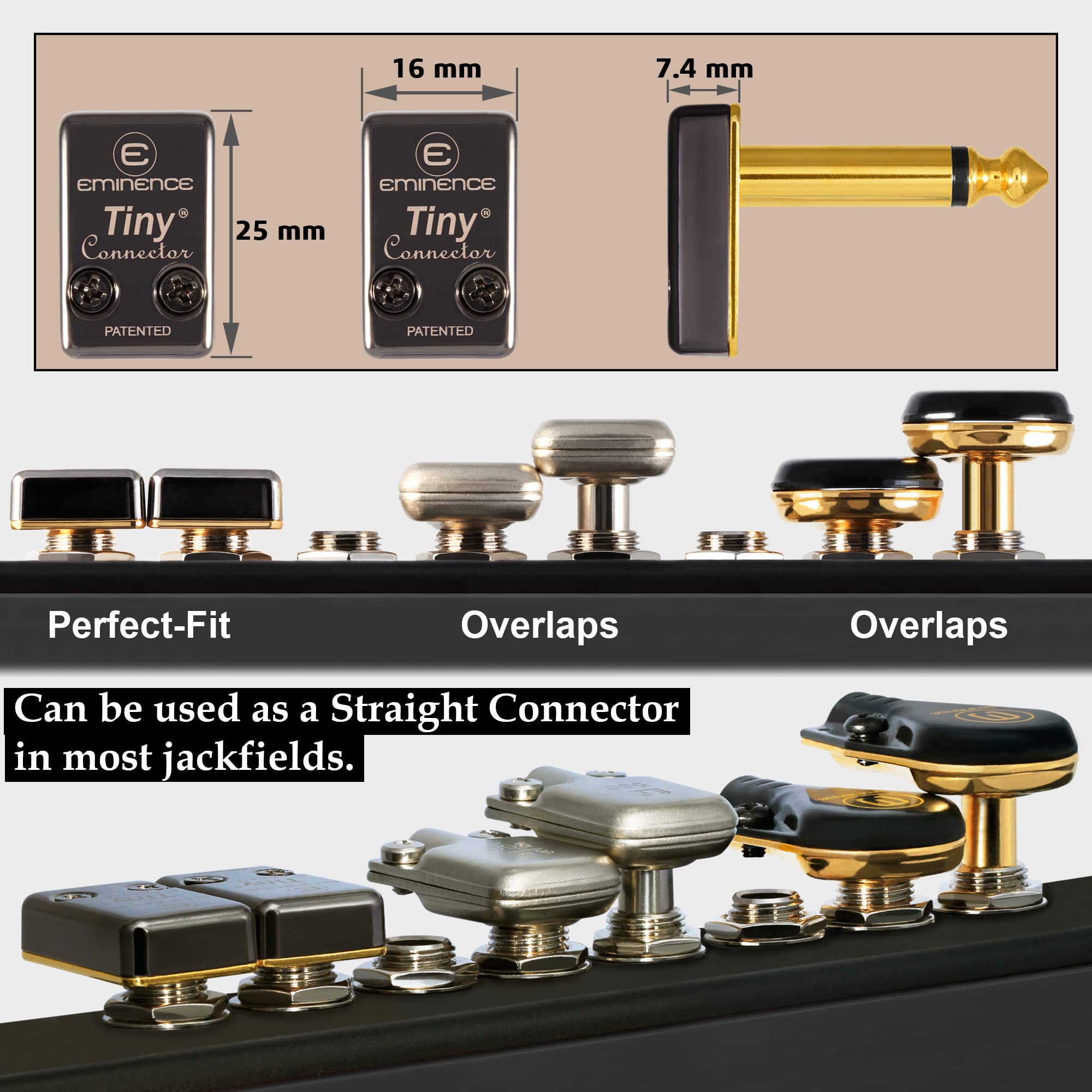 WORLDS BEST CABLES 2 Units - 6 Inch - Pedal, Effects, Patch, Instrument Cable Custom Made Using Mogami 2319 Wire & Eminence Tiny Gold-Plated Angled TS Connectors