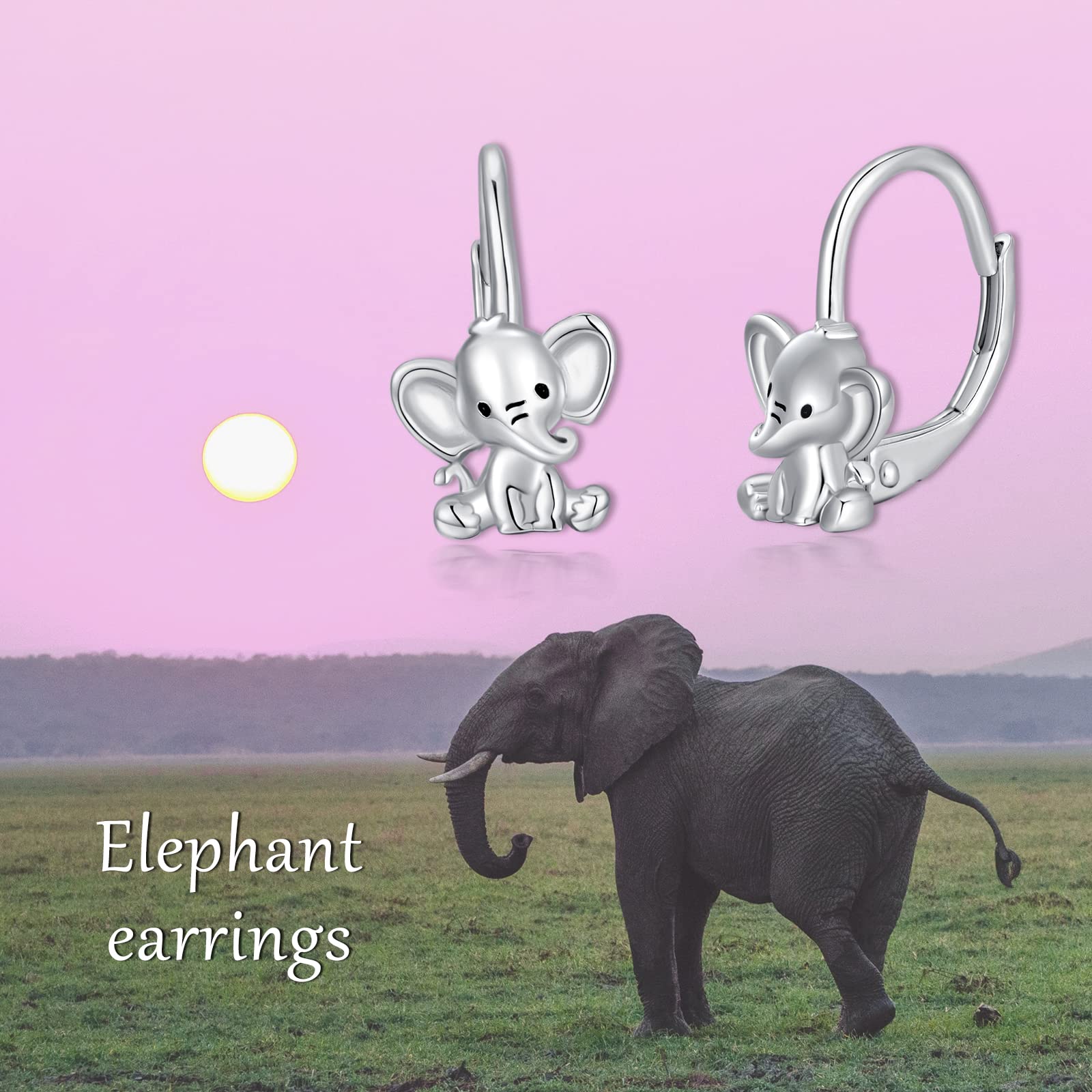 Sterling Silver Elephant Hoop Earrings Elephant Gifts Elephant Jewelry for Women Hypoallergenic Earrings