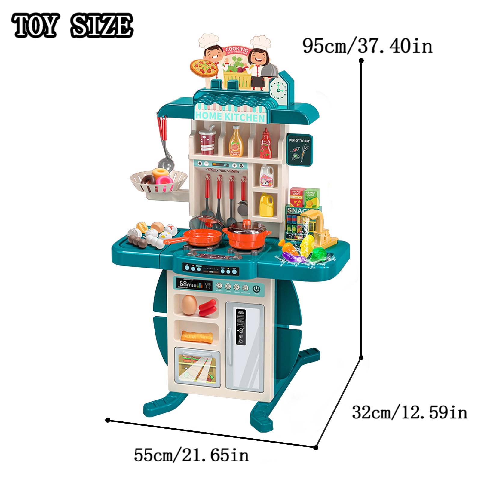 Play Kitchen,Kids Kitchen Play set,equipped with 54 kitchen toy accessories,with lifelike sound and light,pressing water,simulating spray and other functions,for 3-12 years Boys/Girls(Blue)