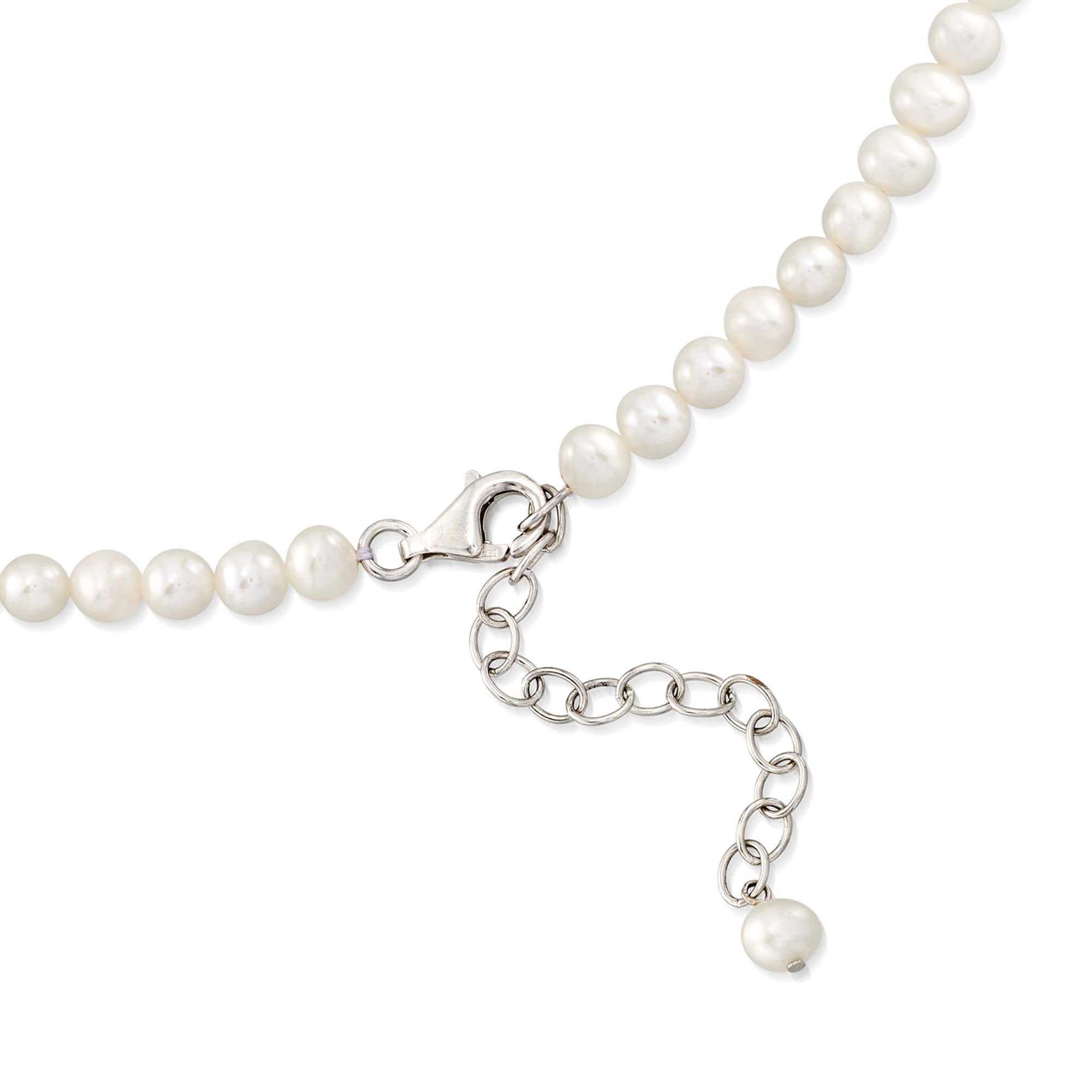 Ross-Simons 5-11.5mm Graduated Cultured Pearl Necklace With .24 ct. t.w. Diamonds and Sterling Silver. 16 inches