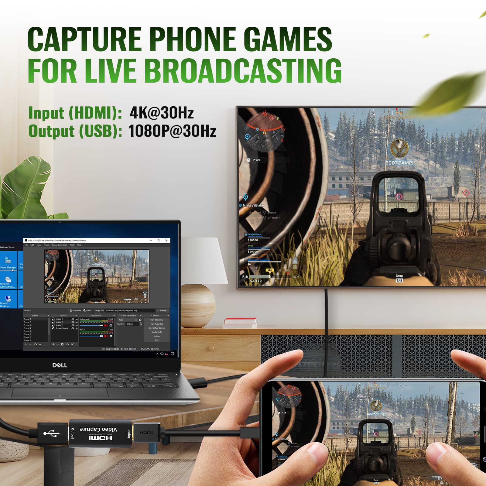 ORIVISION Audio Video Capture Cards Cam Link Card HDMI to USB 2.0 Full HD Record via DSLR Camcorder Action Cam for Acquisition Live Streaming Gaming Teaching Conference(Support VLC/OBS/Amcap)