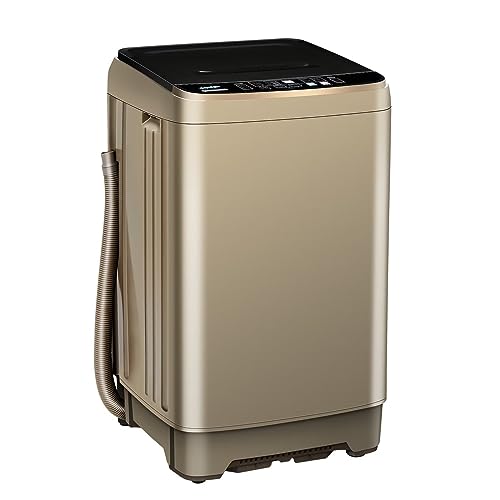 OOTDAY 15.6lbs Full-Automatic Washing Machine, 2 in 1 Portable Washing Machine, 10 Programs 8 Water Levels with LED Display, Low Noise and Easy Store for Apartment,Dorms,RV Camping Dark-Gold