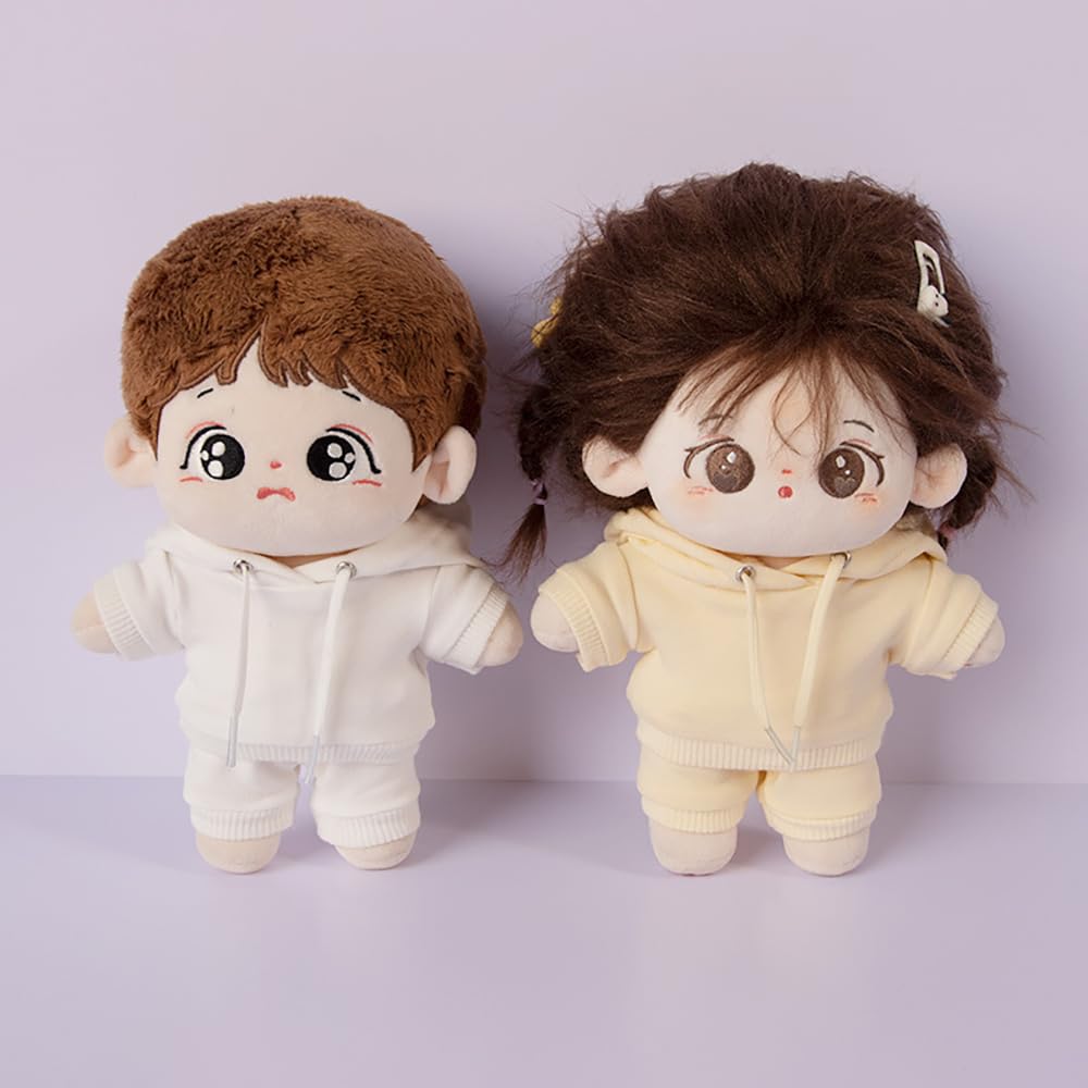 niannyyhouse 20cm Plush Doll Clothes Elastic Solid Sportswear Suits Hoodie Pants Soft Stuffed Plush Toy Dress Up Accessories (red, 20cm)