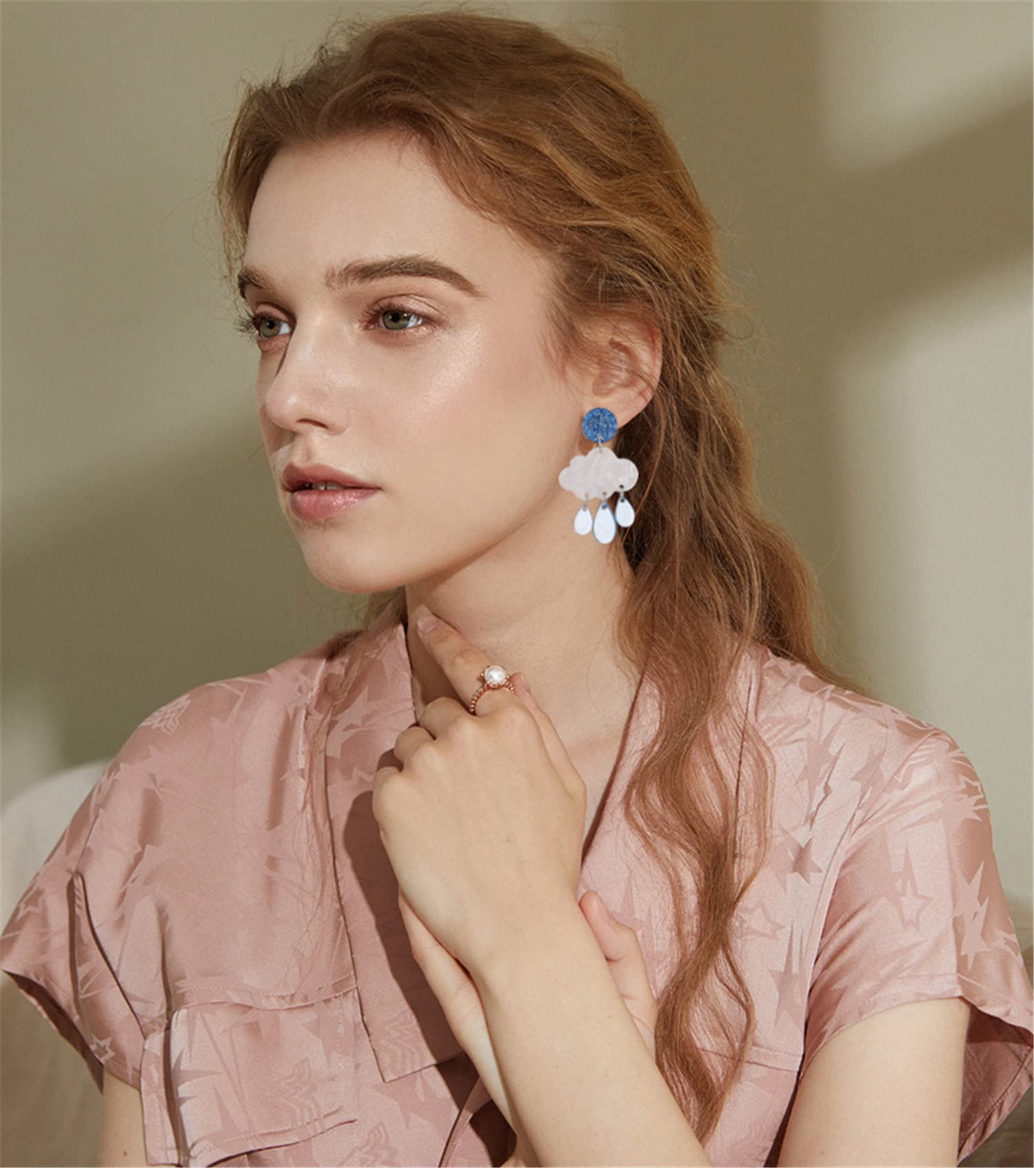 SLSF Unique Lightweight Cute Creative Clouds Water Droplets Dangle Drop Earrings Acrylic Weather (Blue)