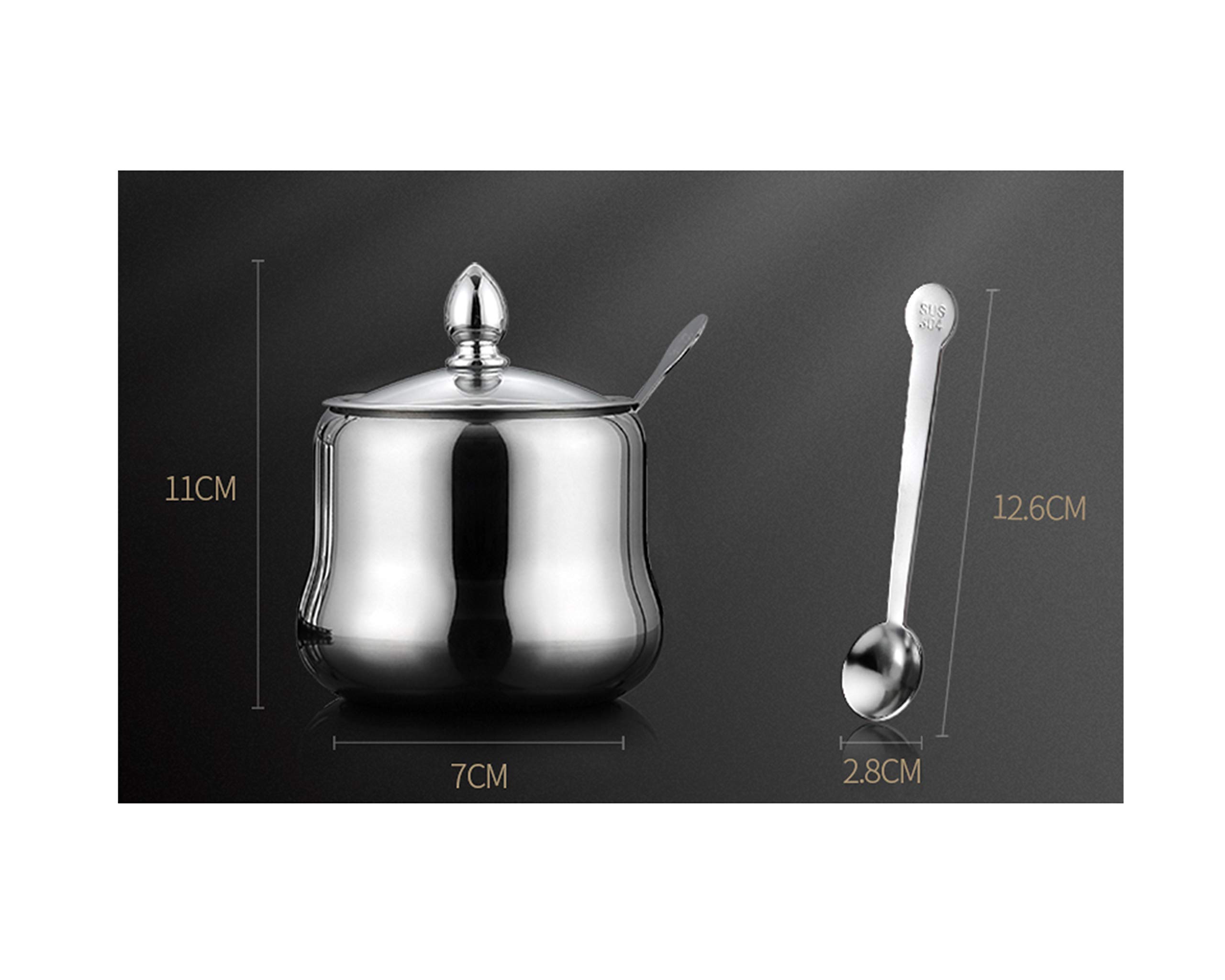 TENTA TENTA KITCHEN Gourmet Seasoning Box with Serving Spoons, Spice Jar Set Condiment Cruet Bottle, Kitchen Supplies,Nice Design for Kitchen (Stainless Steel With Glass Lids)