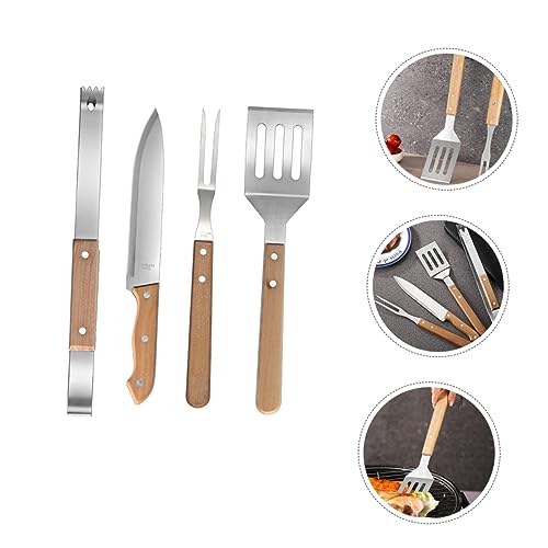 NOLITOY 1 Set Clips Grill Tools Grill Fork Tong Grilling Spatula Camping BBQ Tools BBQ Tools for Outdoor Grill Grilling Accessories Kit BBQ Barbecue Cooking Utensils Shovel Beech