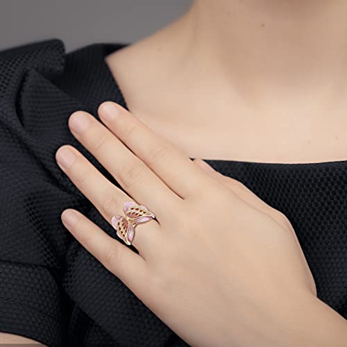 Women's Butterfly Ring Engagement Rings Statement Rings for All Women Cute Promise Rings for Her (Pink, 6)