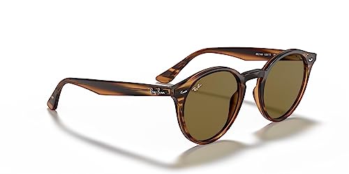 Ray-Ban RB2180 Round Sunglasses, Striped Red Havana/Dark Brown, 49 mm