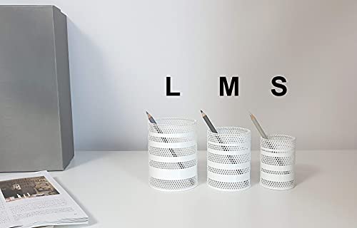 Produco Pen Holder for Desk, Metal Mesh Pencil Holder Cup Organizer Office Stationery Caddy Stand Makeup Brush Holder, White (Mid)