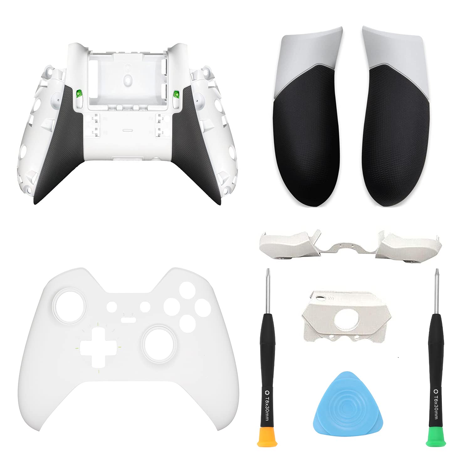 Replacement Full Housing Shell Case Cover Faceplate Repair Parts Accessories Kit with LB RB Bumpers Triggers + Back Panels Side Rails Rear Handle Grip for Xbox One Elite Controller (Model 1698)
