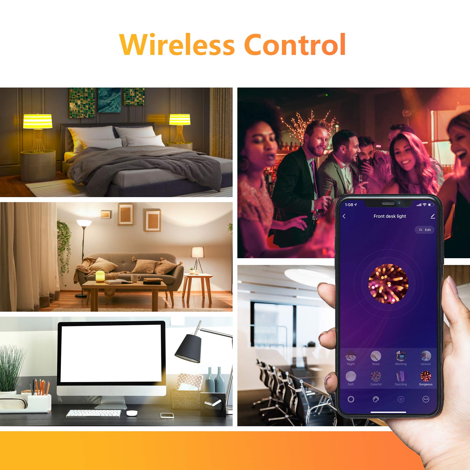 Smart A19 LED Smart, WiFi Light Bulb Compatible with Alexa Google Home, with Over 16 Million Vivid Color, Cool Warm White Dimmable, No Hub Required, 60W Equivalent, RGB+2700K-6500K, 4 Pack