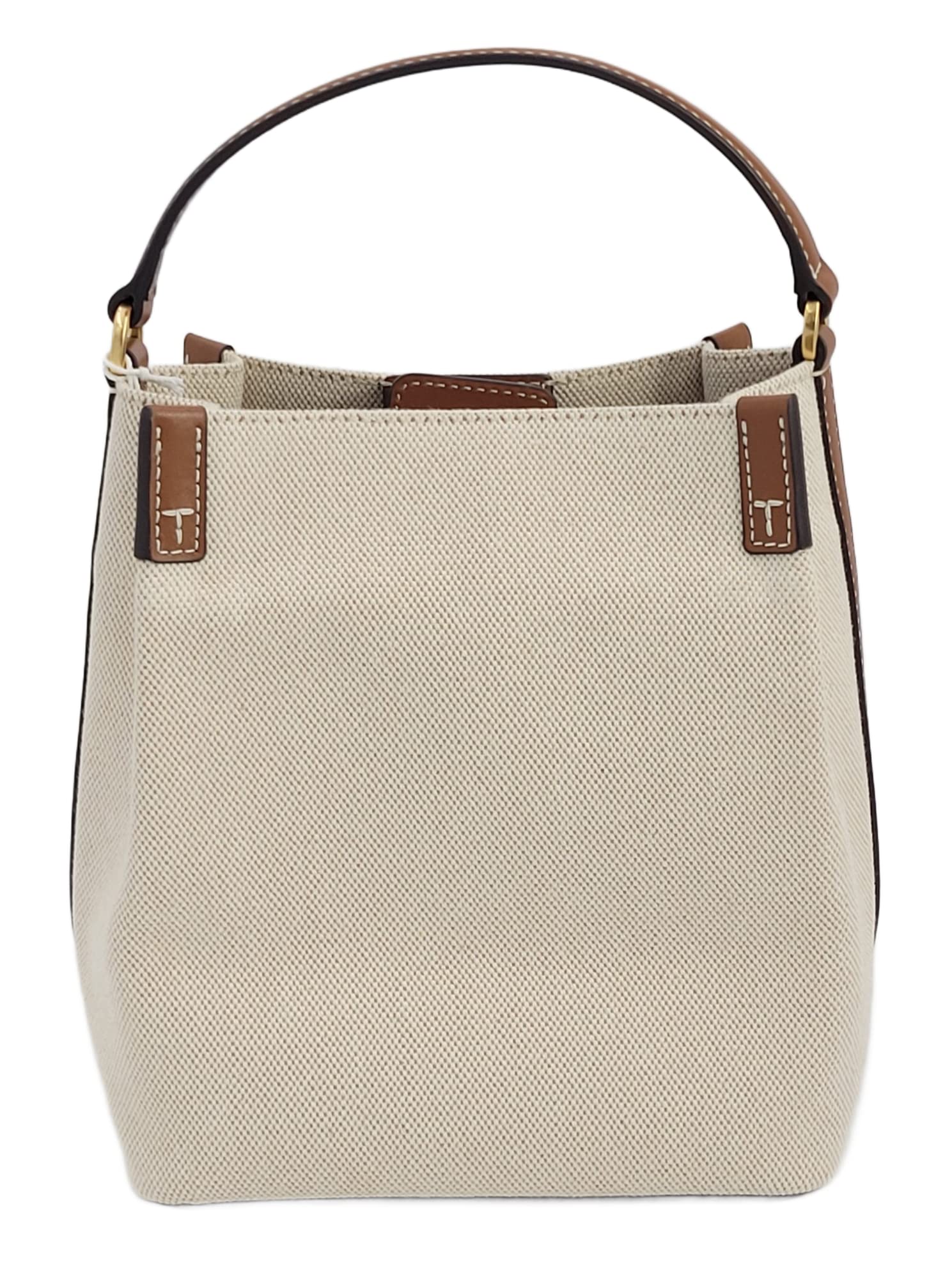 Tory Burch 86843 Blake Natural Khaki/Brown Leather With Gold Hardware Canvas Women's Bucket Bag