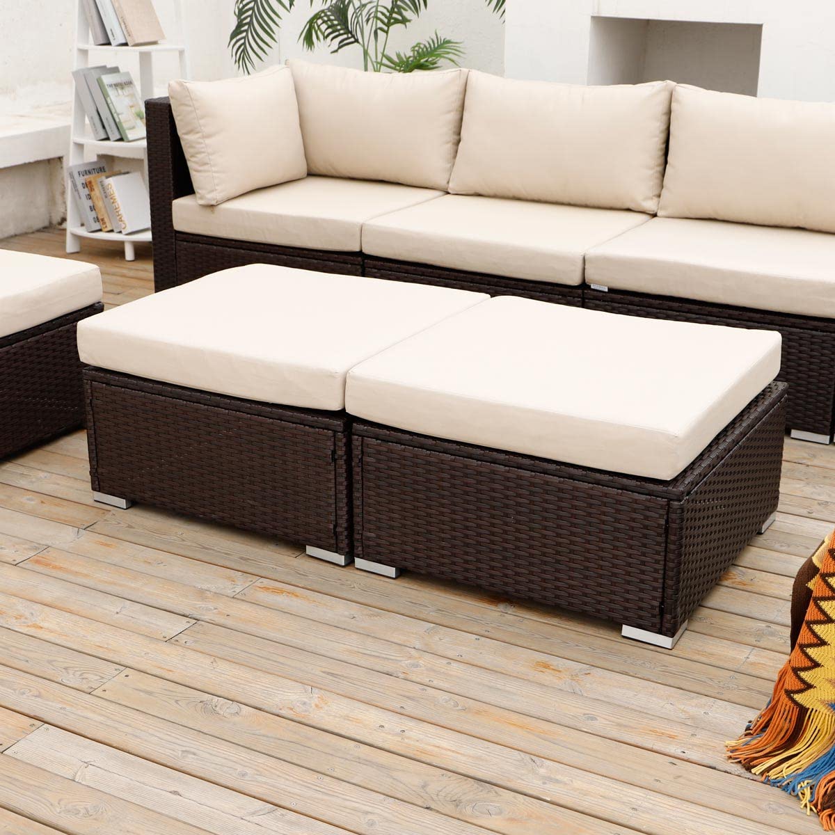 NICESOUL Conversation Sets Outdoor Patio Furniture Sofa Set Gray PE Rattan Wicker Conversation Sets (Black Ottoman)