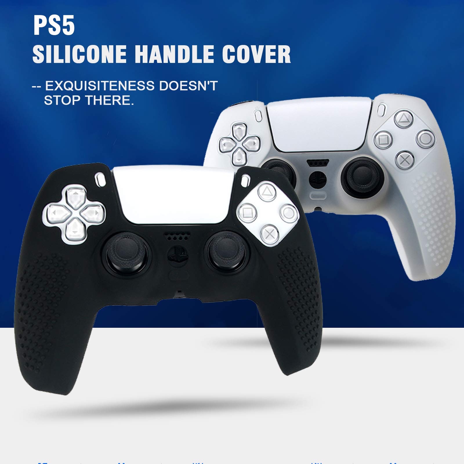 PS5 Controller Grip Cover, HengLiSam Anti-Slip Silicone Skin Protective Cover Case for Playstation 5 DualSense Wireless Controller with 8 Thumb Grip Caps+2Cat paw Caps (Black)