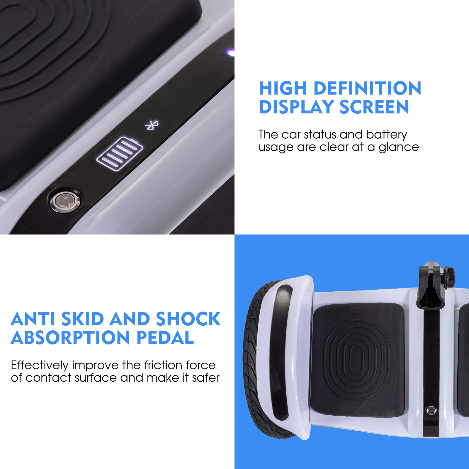 Smart Self-Balancing Electric Scooter, 10" Tires Balance Hoverboard with LED Light, Bluetooth APP Management, Easier to Ride and Safer Idea Gifts for Kids and Adults - White Upgrade