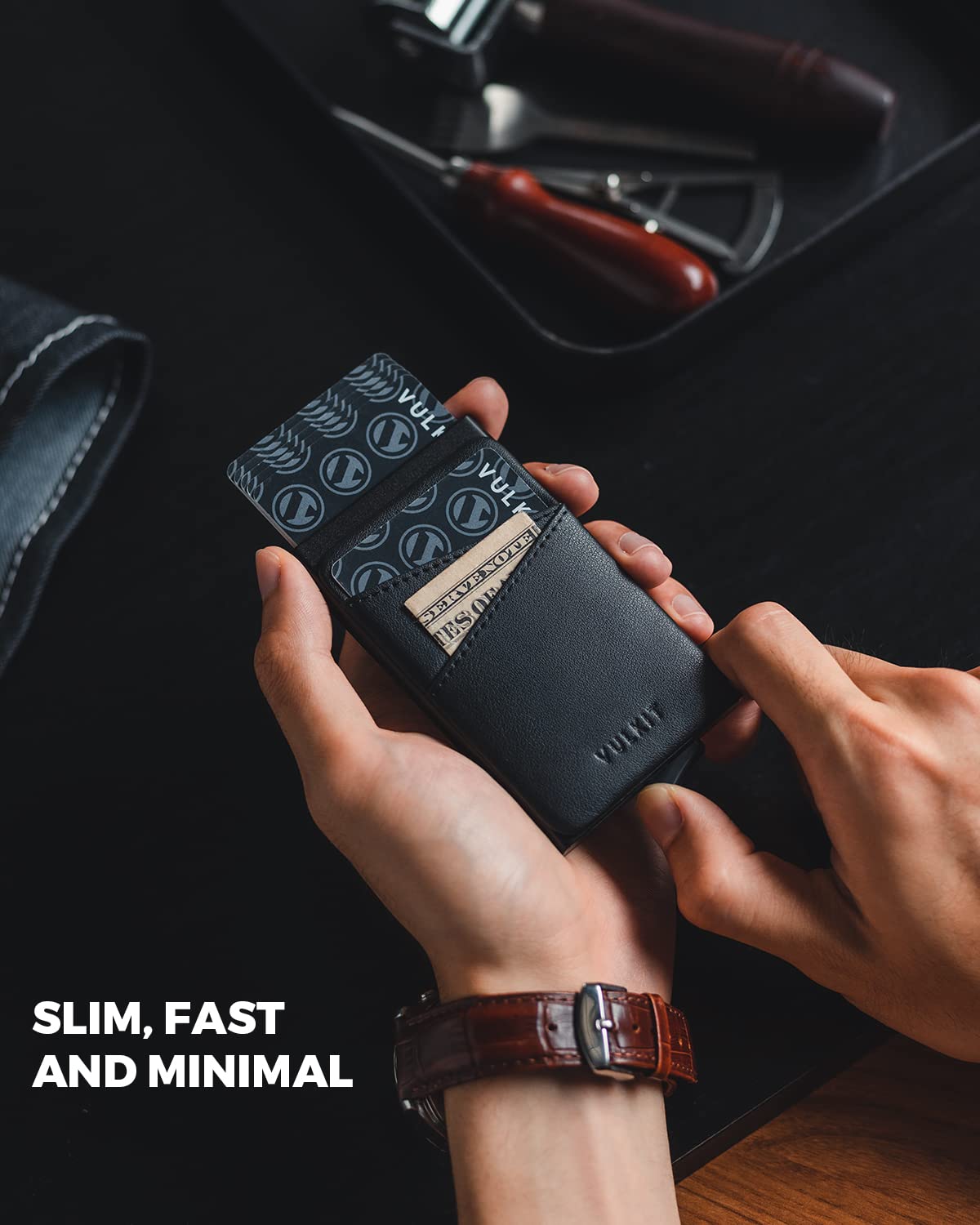 VULKIT Credit Card Holder Pop up Wallet with Extra Leather Slots RFID Blocking Slim Metal Card Case for Men or Women(Brown)