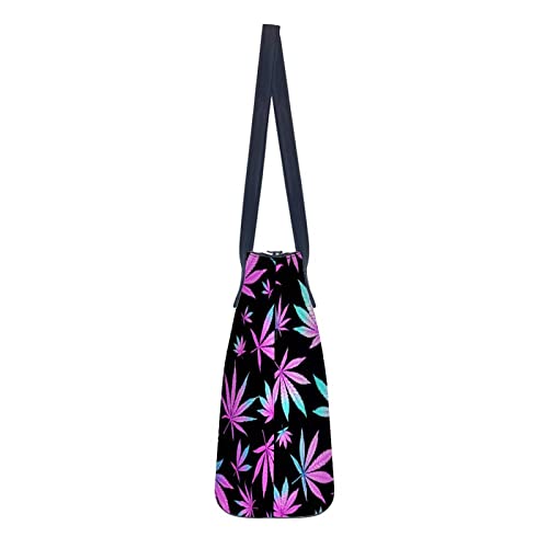Weed Leaves Women's Tote Bag PU Leather Shoulder Bag Handbags Purse For Work Shopping Travel
