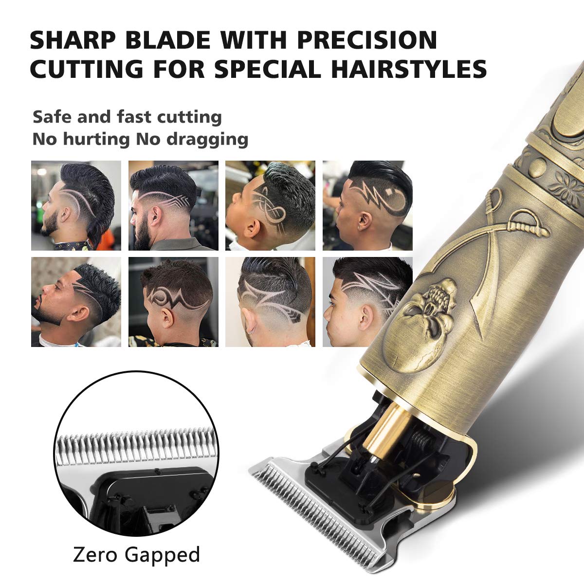 Pro T Outline Clippers Trimmer T Blade Hair Cutting Grooming Kits Set Cordless Rechargeable 0mm Baldheaded Zero Gapped Hair Clipper for Men