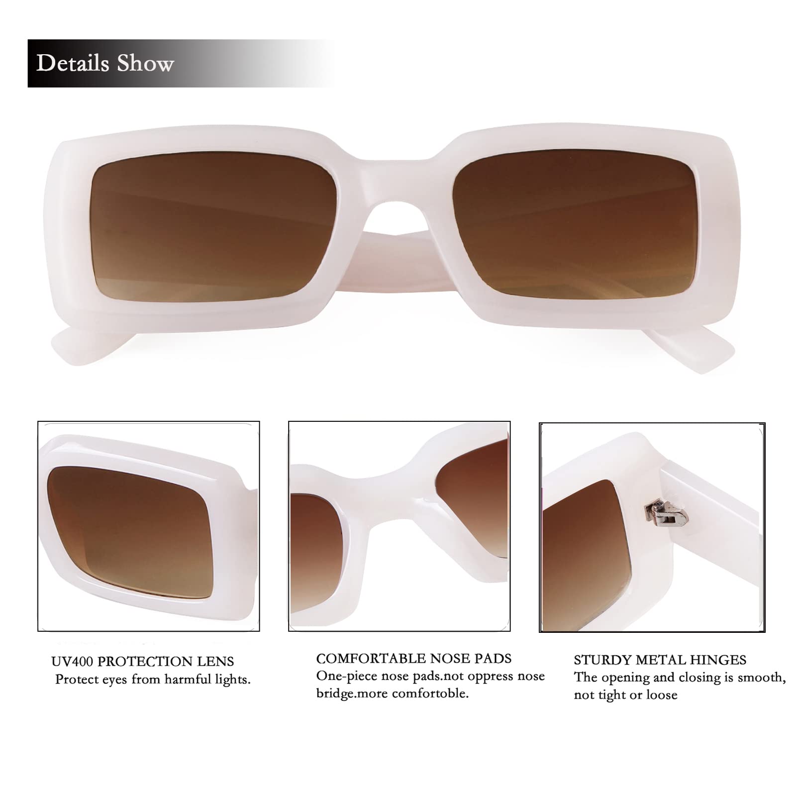 SDINM Vintage Rectangle Sunglasses for Women Men Chunky Frame Square Glasses Retro 90’s Nude Sunglasses