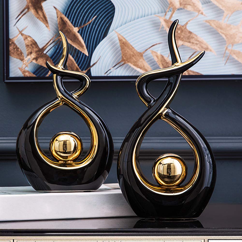 Pearlead Creative Ceramic Sculpture Abstract Ornament Figurine Gold Modern Statue for Home Office Decor Centerpiece Decoration Living Room 12.2 Inches Black