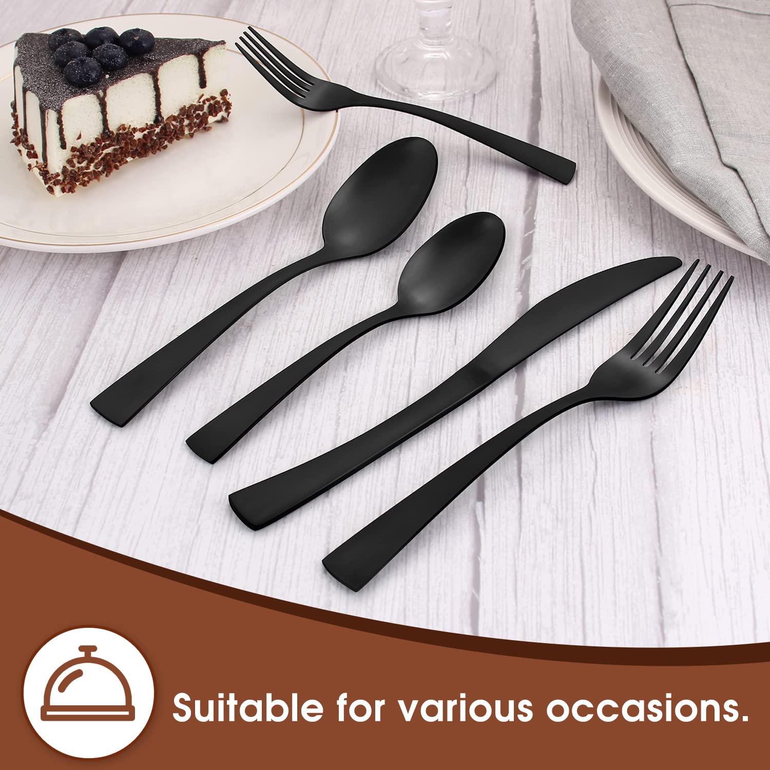 VANVRO Matte Black Silverware Set, 40-Piece Stainless Steel Flatware Set, Satin Finish tableware Cutlery Set Service for 8, Include Knives/Forks/Spoons, Dishwasher Safe