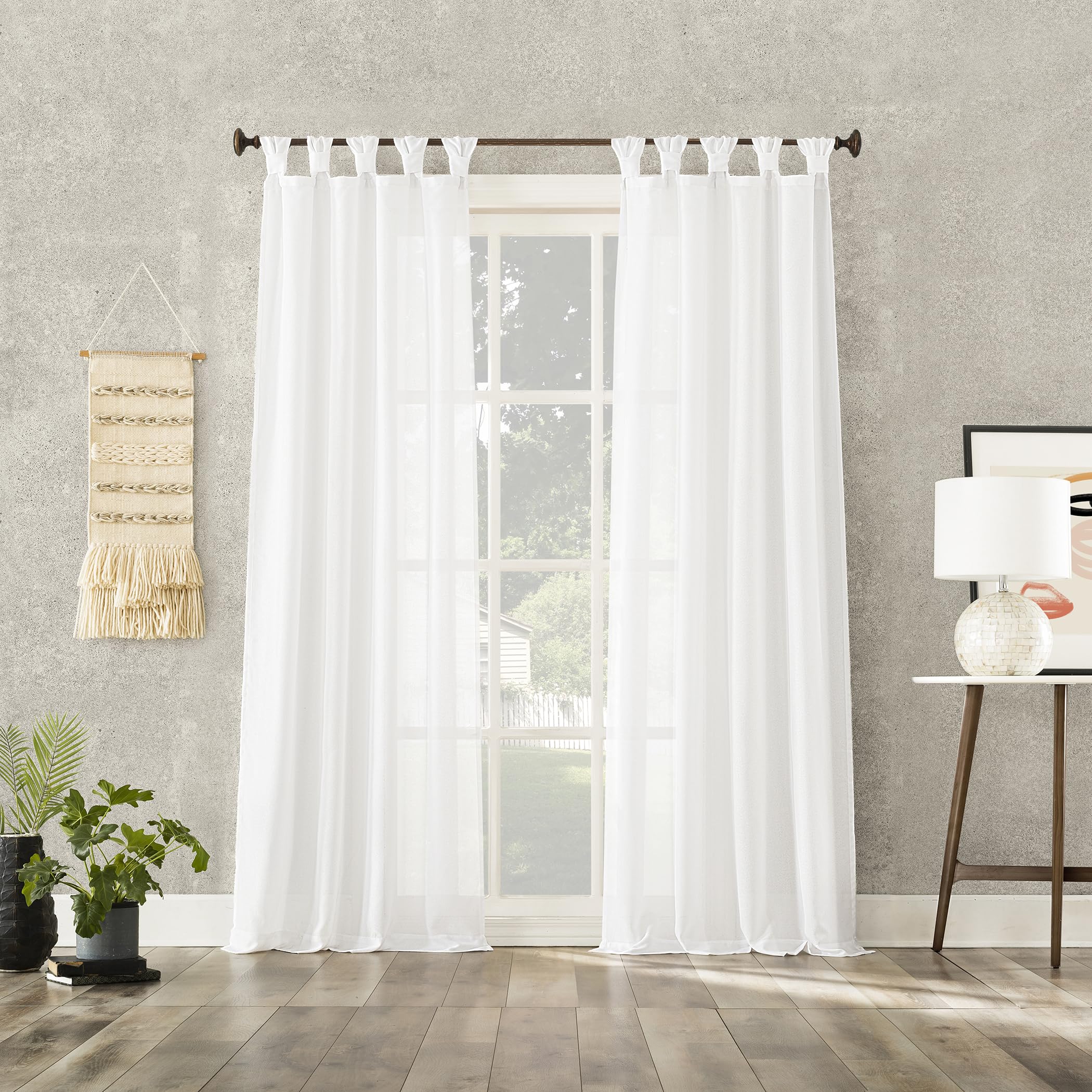 No. 918 Reman 2-pack Twist Tab Linen Texture Semi-Sheer Tab Top Curtain Panel Pair, 40" x 84", White