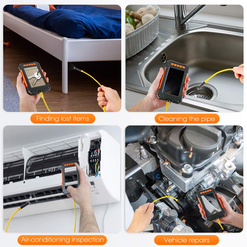 Ragu Endoscope Camera, 1080P HD Borescope 4.3” LCD Screen Inspection Camera IP67 Waterproof Industrial Endoscope with 8 Dimmable LEDs 16.4ft Semi-Rigid Cord