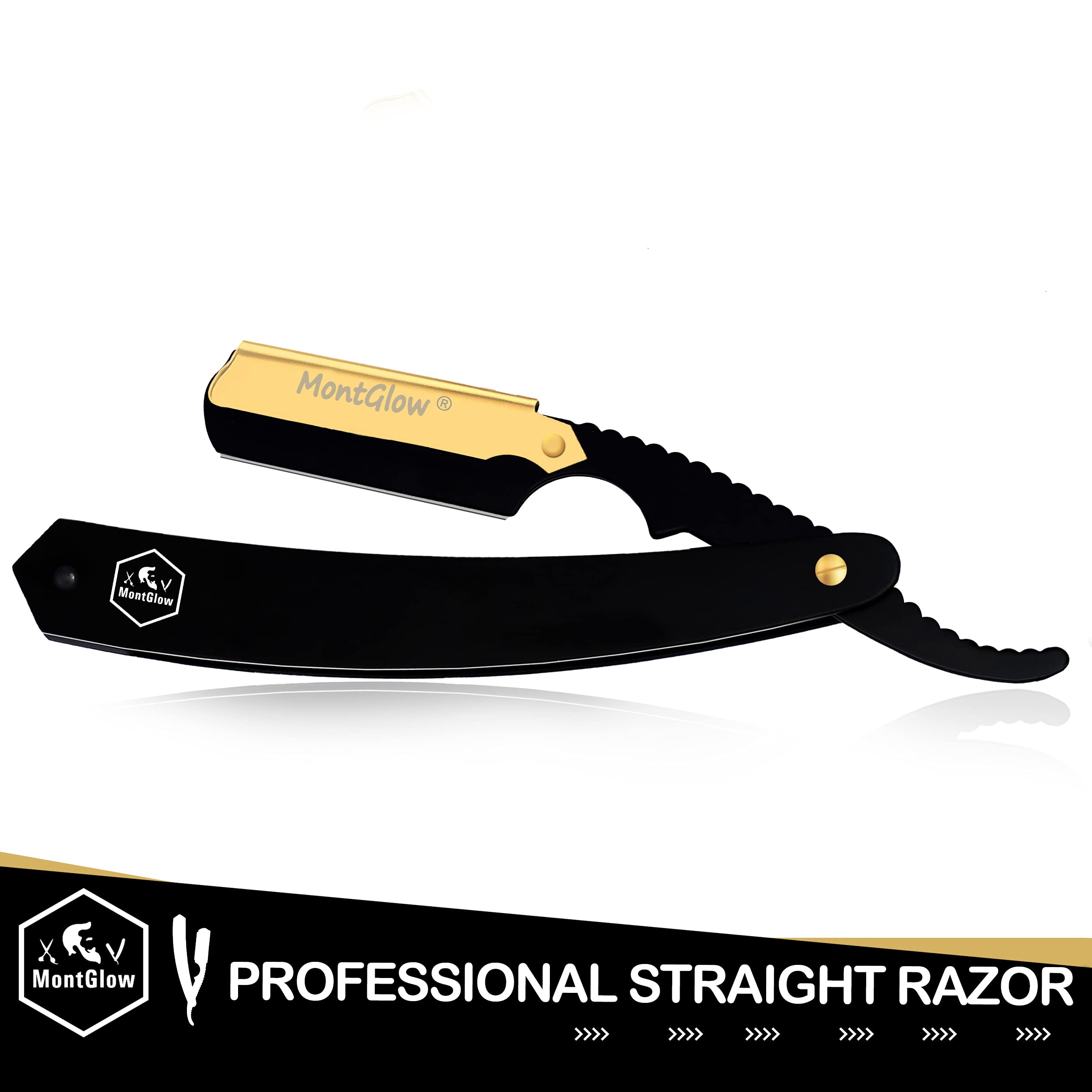 Professional Matte Black Barber Straight Razor with 10 Premium Quality Straight Edge Razor Shark Blades, For Smooth Shave and Lining Up Your Beard (Black)